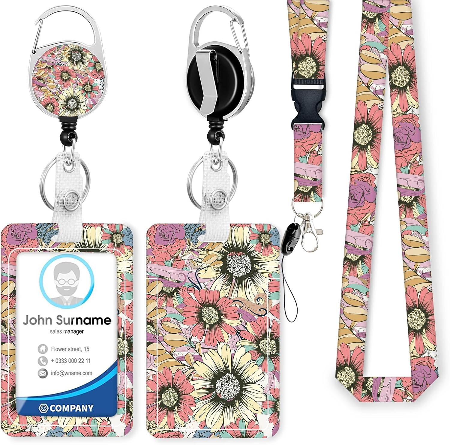 Amazon.com: ID Badge Holder with Lanyard,Multicolor Flowers Breakaway ...