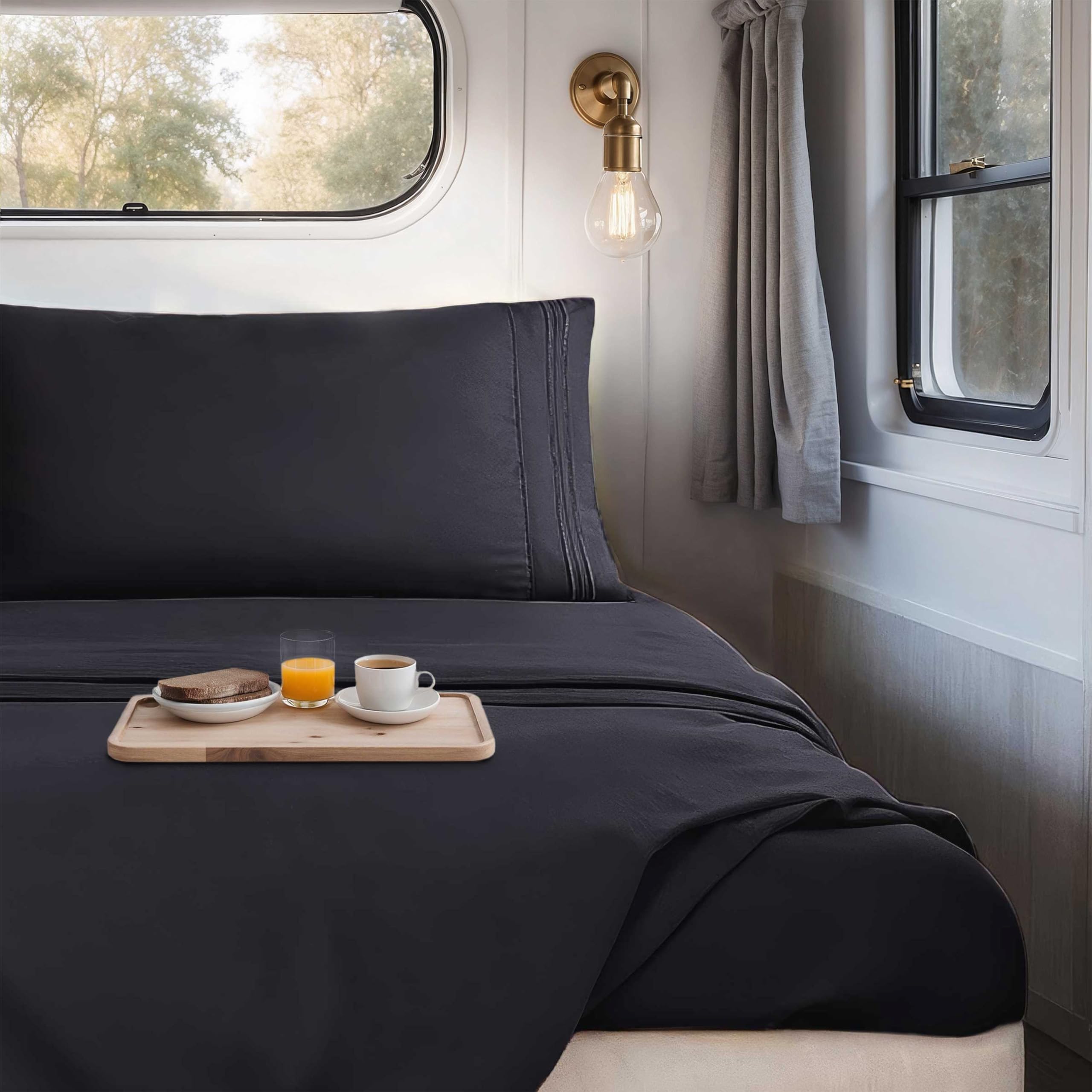 Snapklik.com : Black Short Queen Sheets For RV, Hotel Luxury RV Queen ...