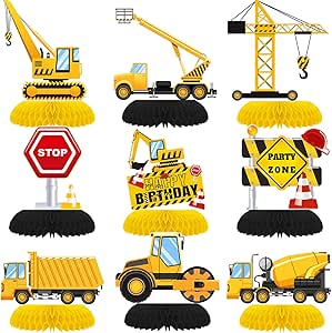 Amazon.com: 9Pcs Construction Honeycomb Centerpieces Birthday Party ...
