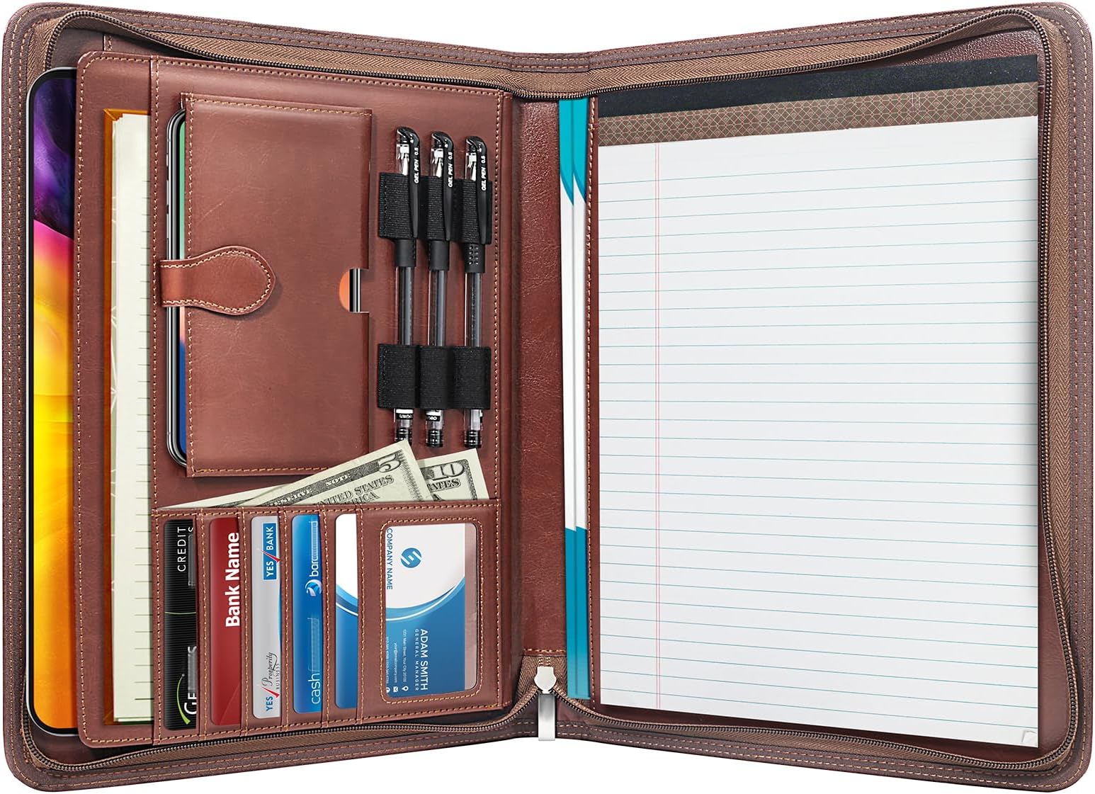 Amazon.com : Zippered Portfolio Organizer, Leather Padfolio, Business ...