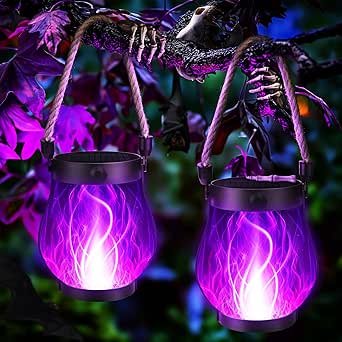 Amazon.com: Jyoiat Halloween Solar Flame Lantern Hanging Outdoor ...