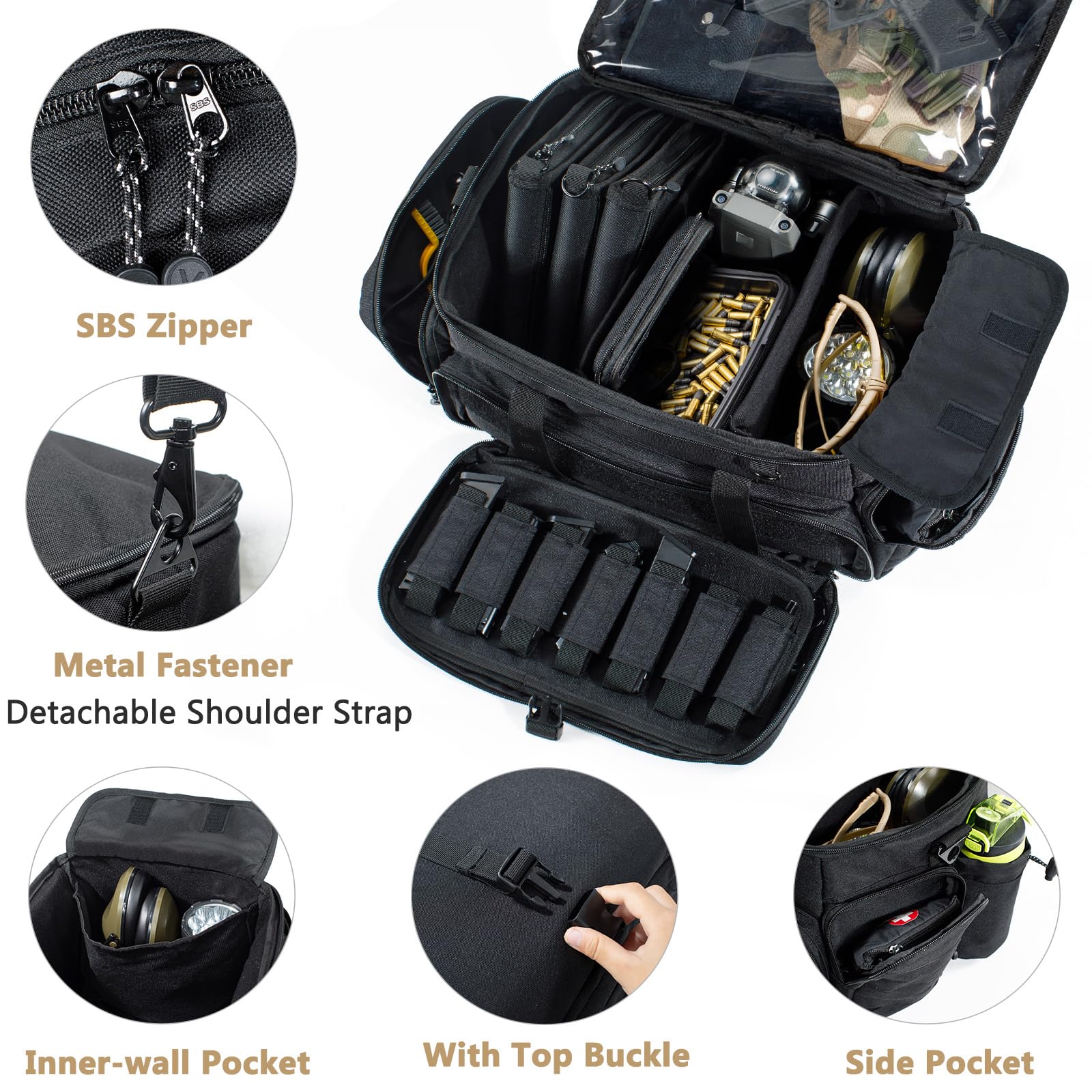 VIGEGARI Large Pistol Range Bag Shooting - Tactical Gun Range Bag with ...