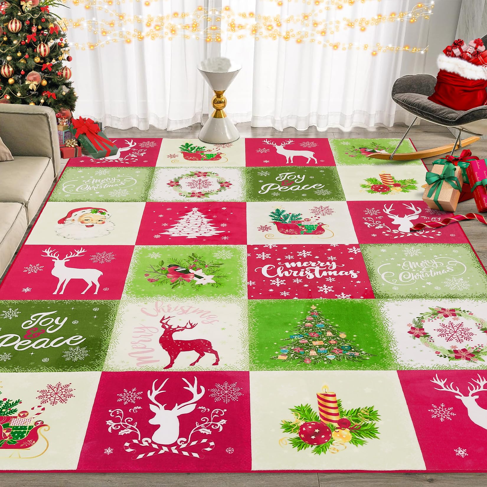 Amazon.com: CAREMEE Christmas Area Rug Merry Christmas Indoor Rug for ...