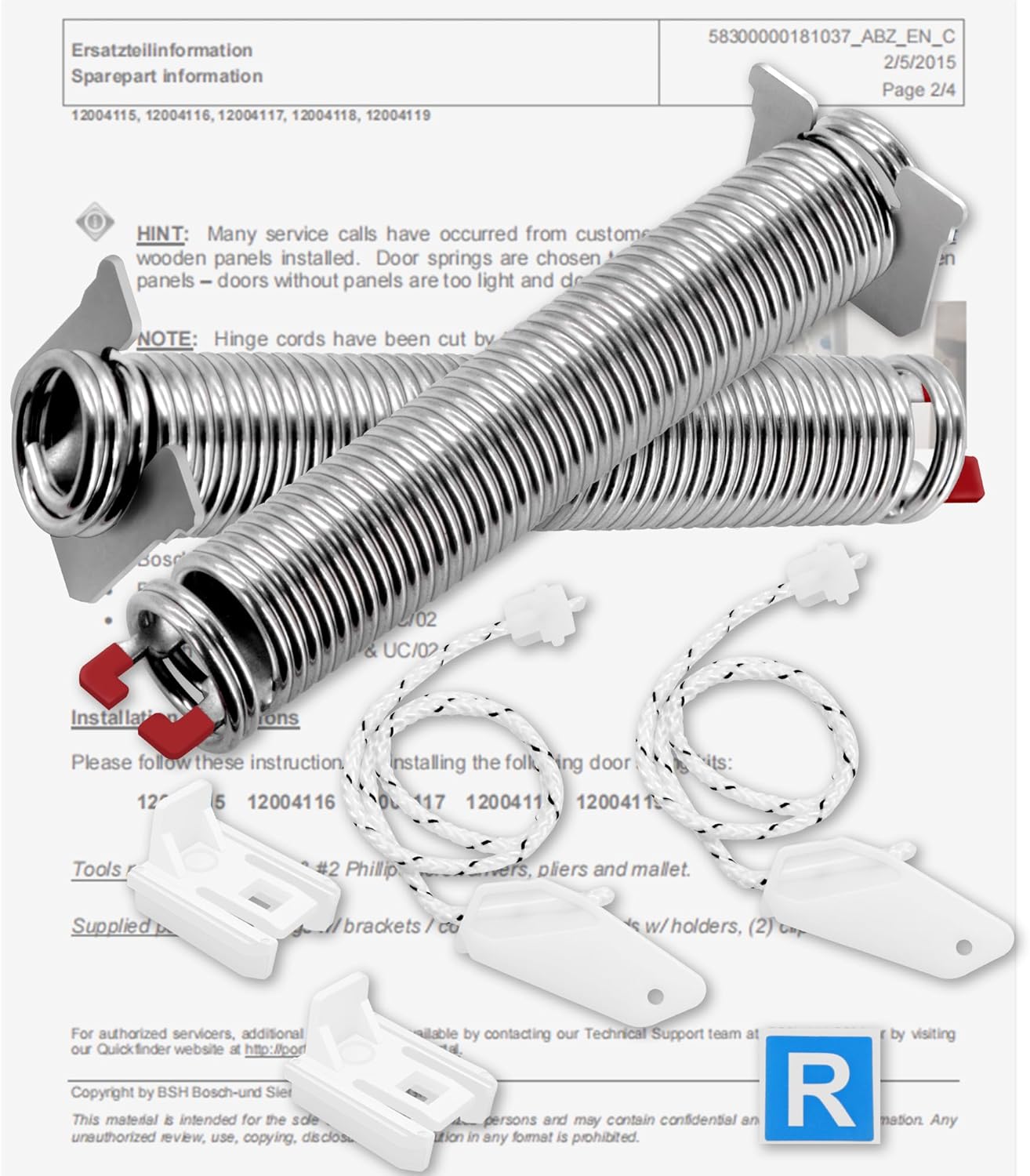 Amazon.com: 12004119 Dishwasher Door Spring Kit (Cord Length: 13.9 inch ...