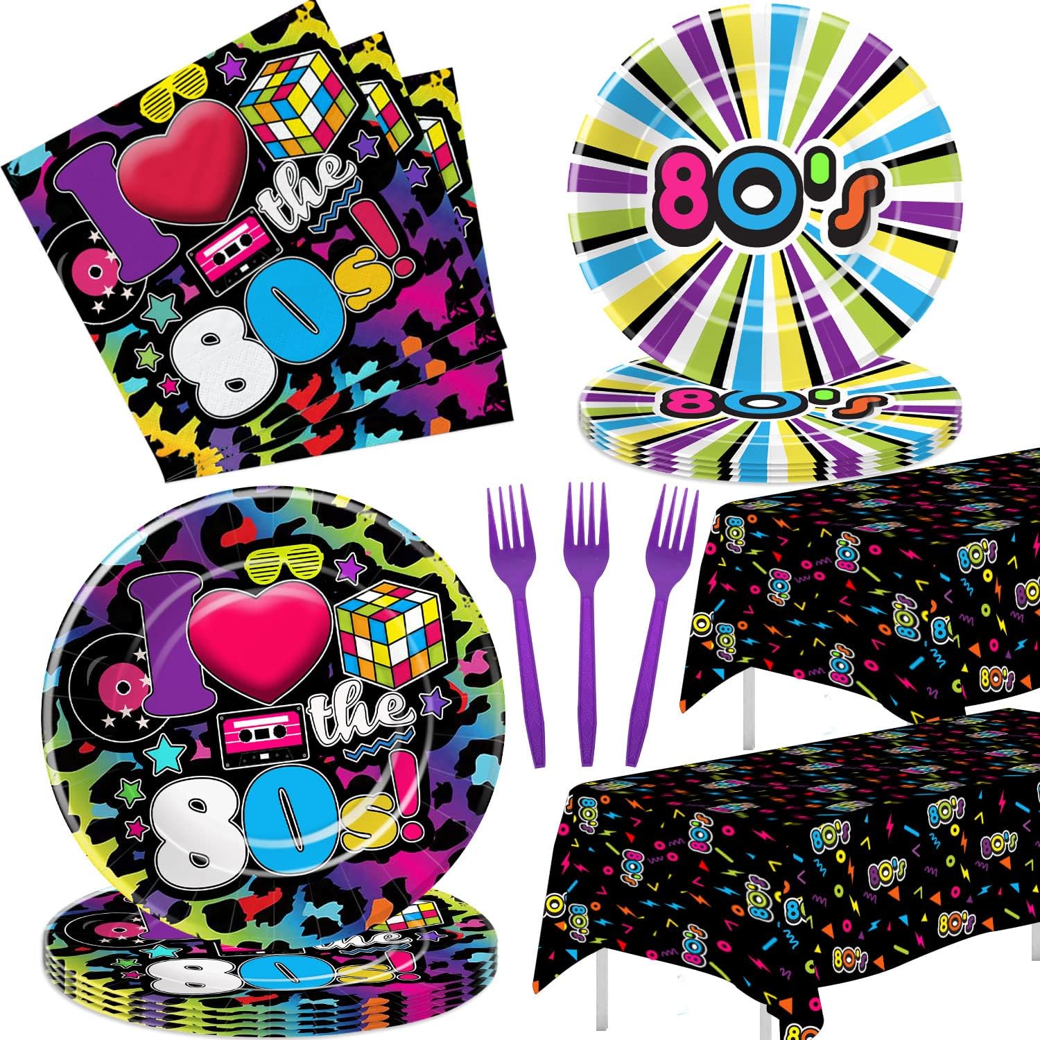 Amazon.com: HIPVVILD 80's Party Decorations Tableware - 80's Theme ...