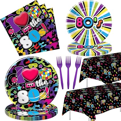 Amazon.com: HIPVVILD 80's Party Decorations Tableware - 80's Theme ...
