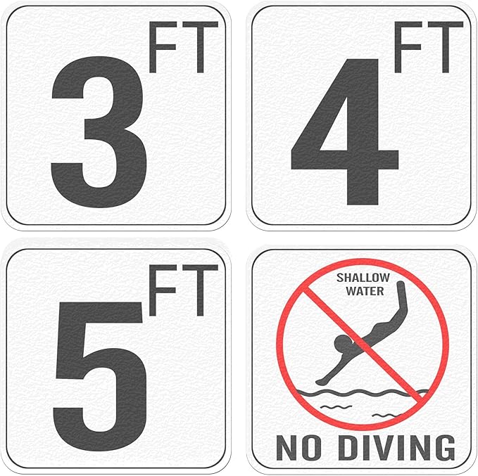 Amazon.com : 4 Pack Swimming Pool Sign 3FT 4FT 5FT Pool Depth Markers 6 ...