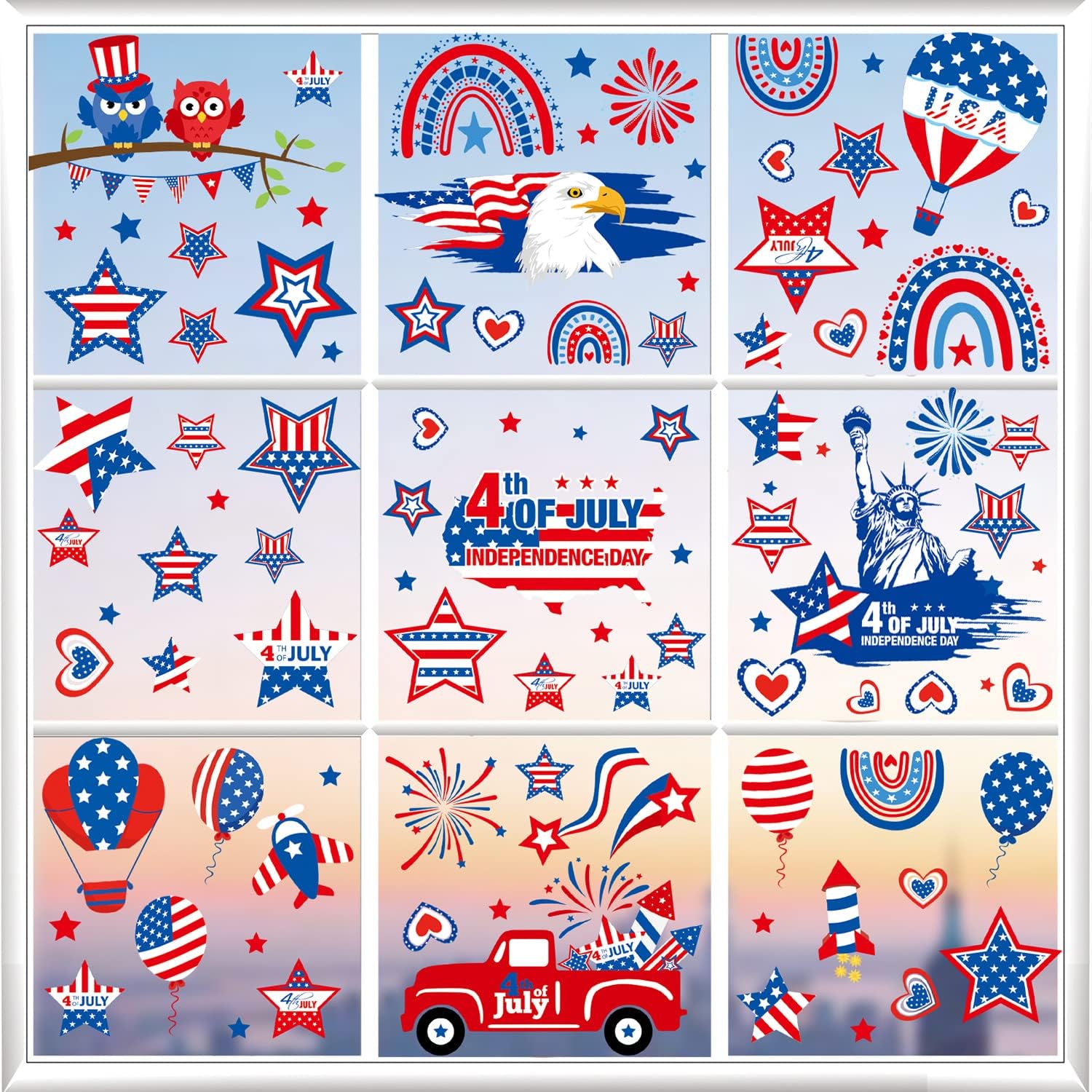 Amazon.com: 9 Sheets Independence Day Window Stickers 4th of July ...