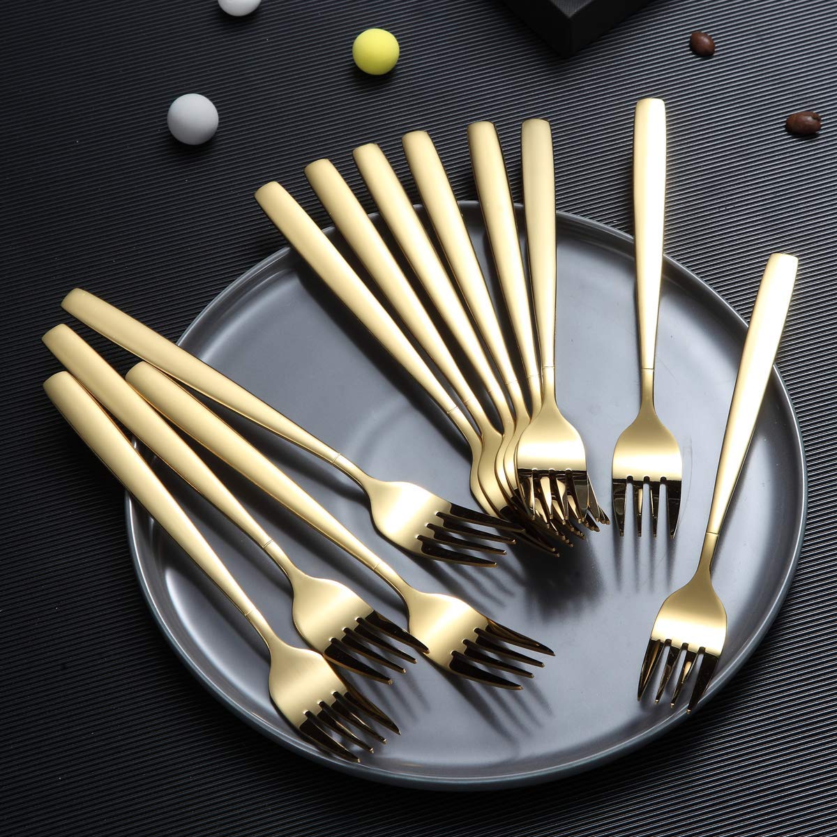 Snapklik.com : Gold Dinner Forks Of 12, Stainless Steel Titanium Golden ...