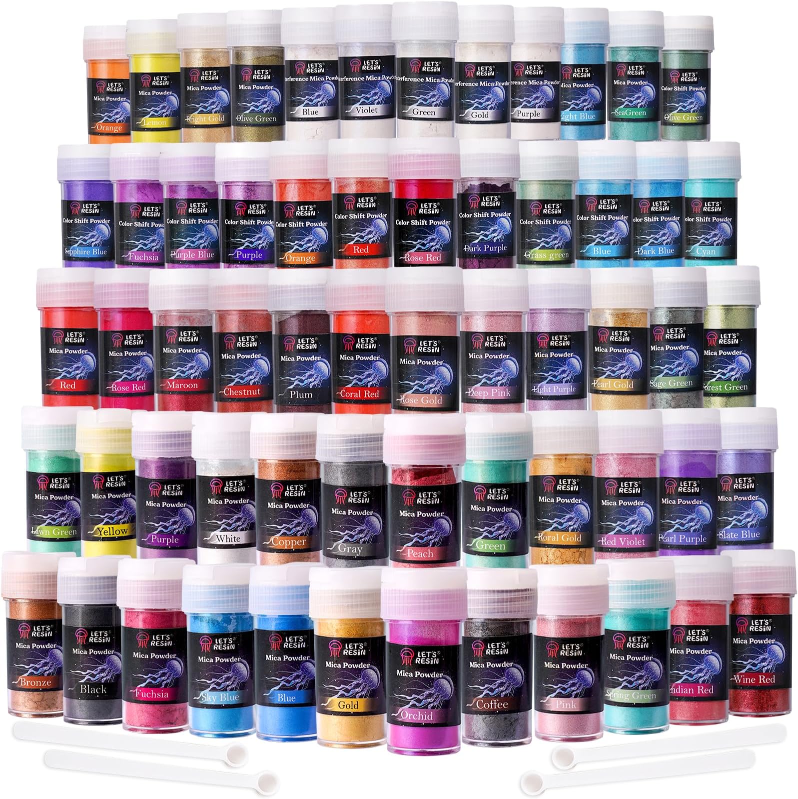 Amazon.com: LET'S RESIN 60 Colors Mica Powder,Natural Pearlescent ...