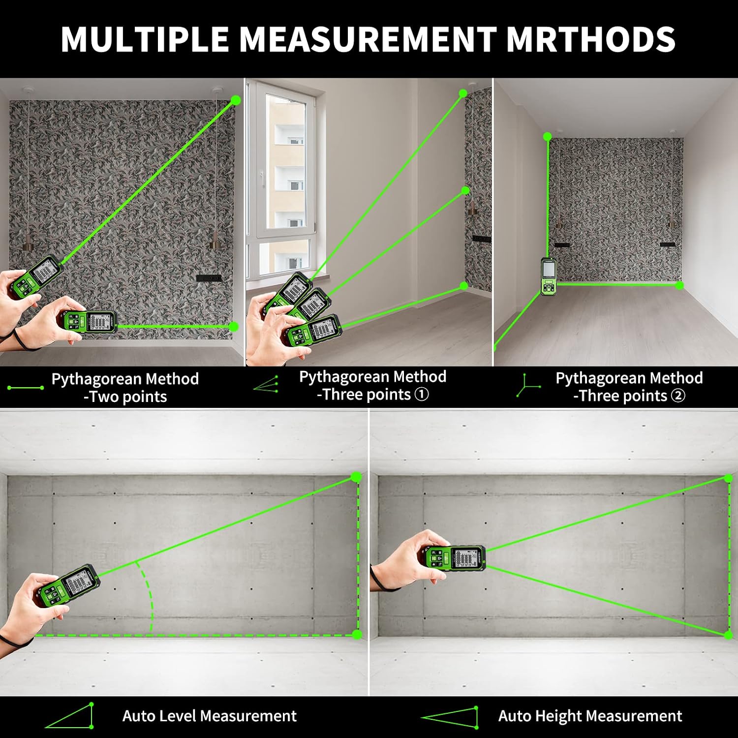 Buy Huepar Laser Distance Measure Green Beam 196Ft/328Ft, Digital Meter ...