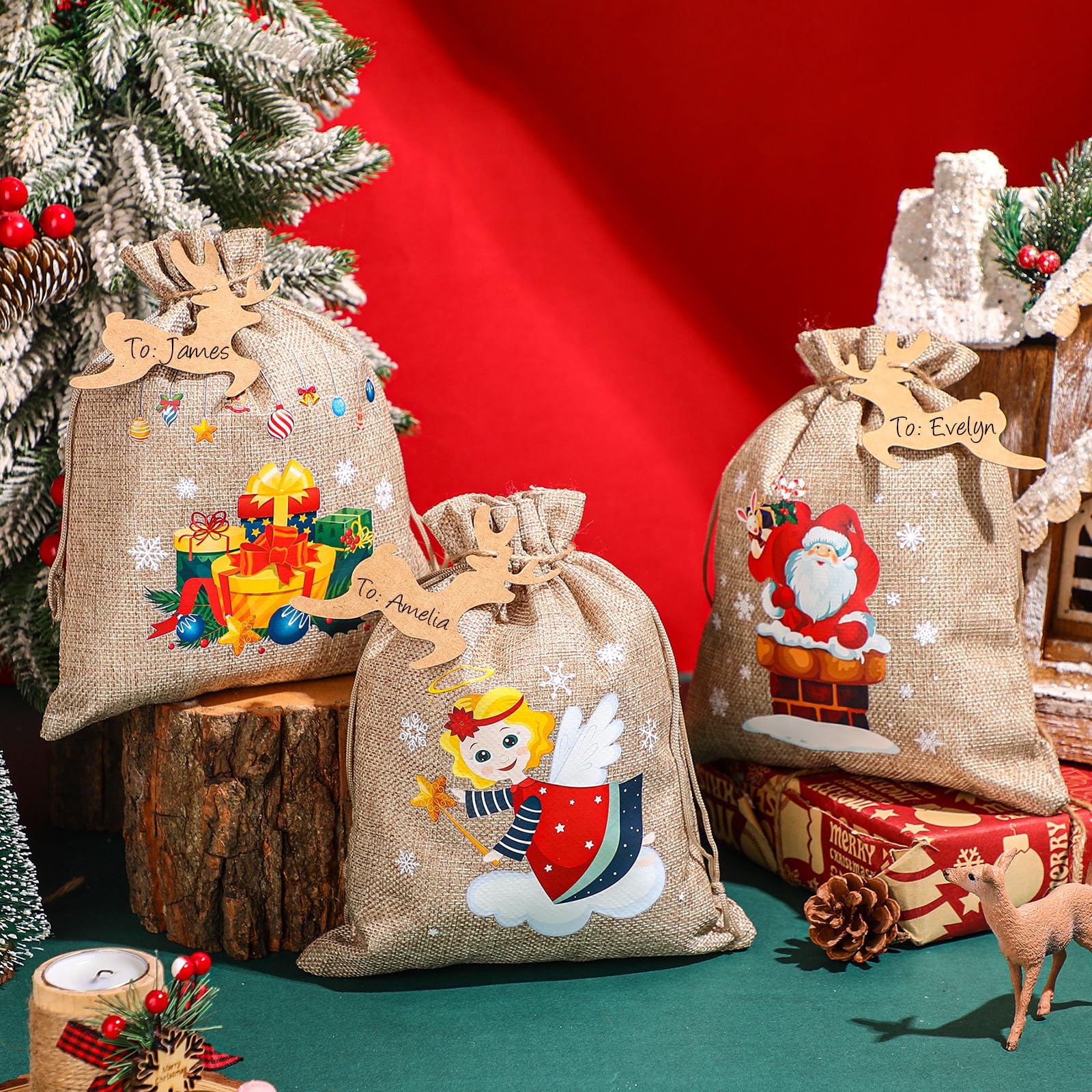 Shappy 24 Pieces Christmas Burlap Gift Bags Christmas Treat Bags with ...