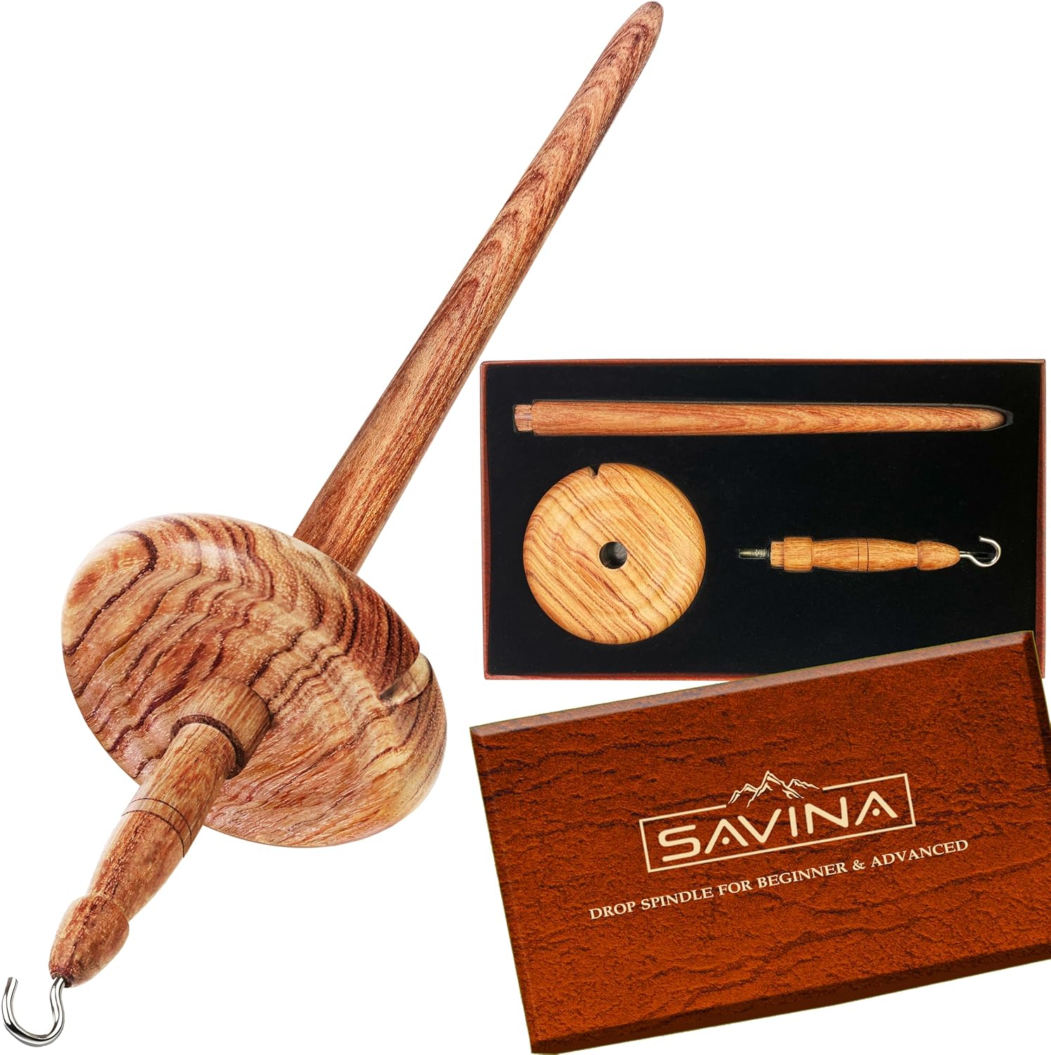 Amazon.com: Savina Wooden Hardwood Drop Spindle Top Whorl Yarn Spinner Wheel for Beginners ...