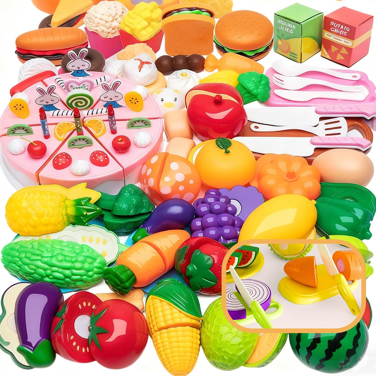 Rightsure 110Pcs Educational Cutting Play Food Set for Kids Kitchen ...