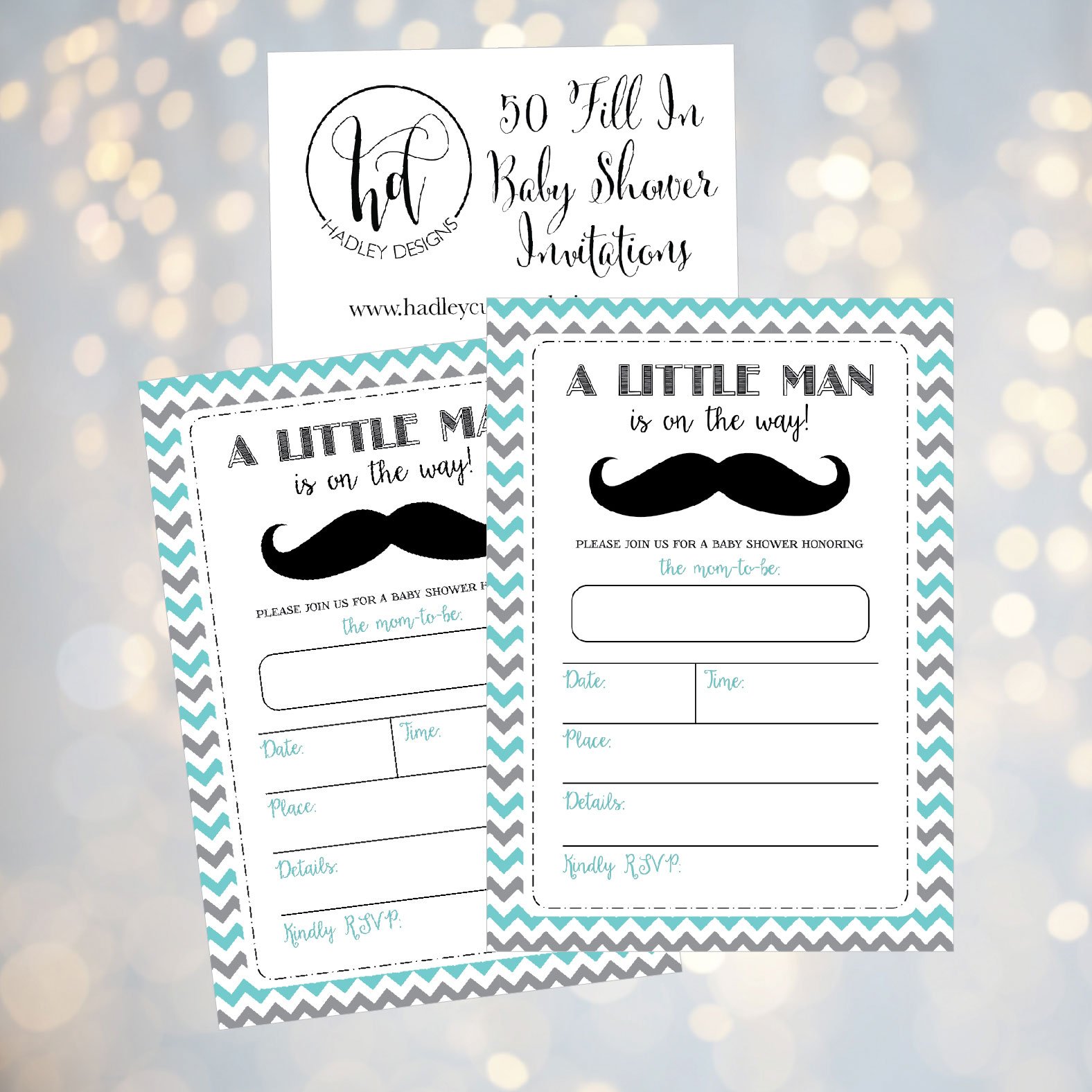 Buy 50 Fill in Mustache Baby Shower Invitations, Little Man Baby Shower ...