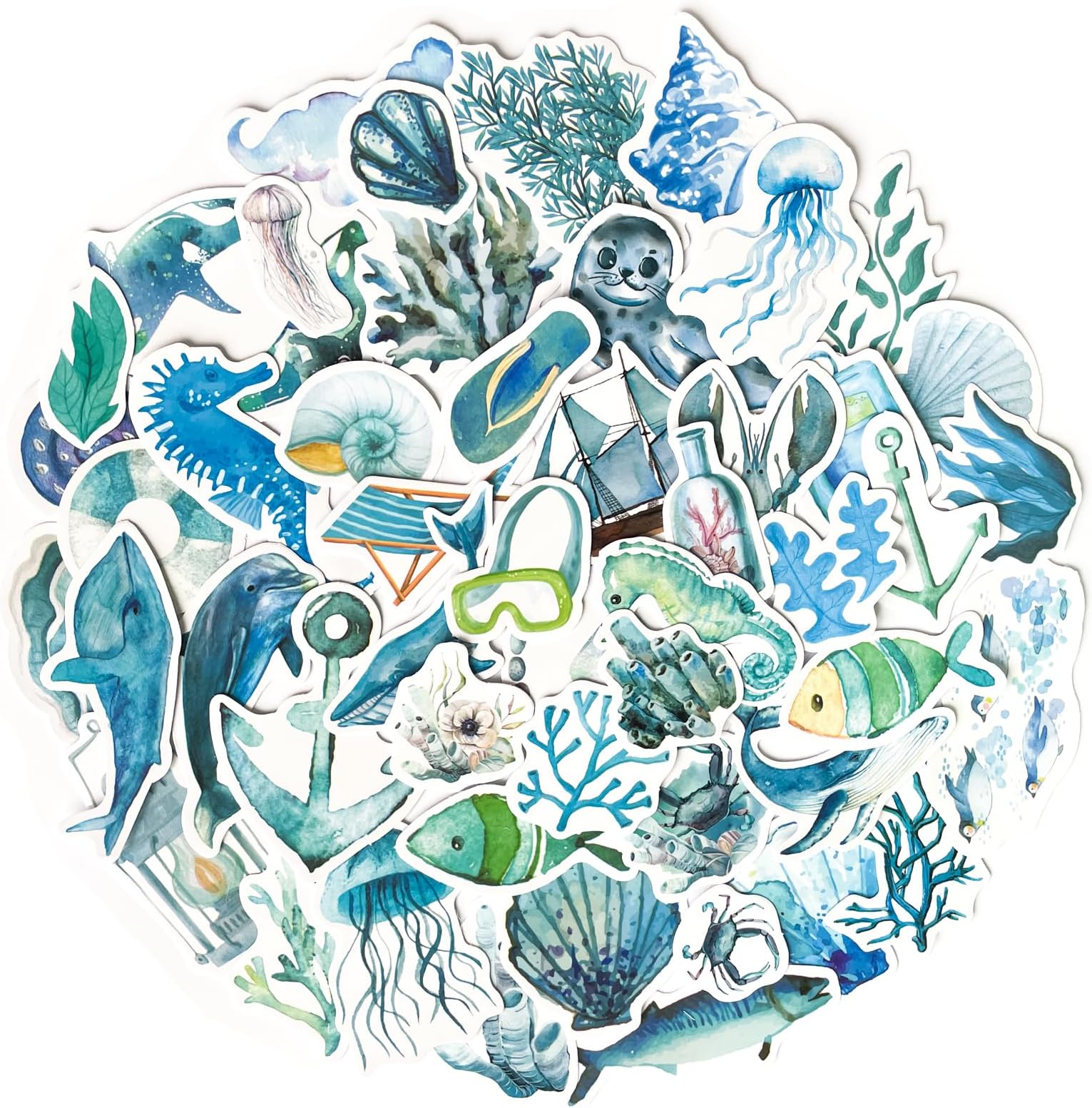 Amazon.com: Pastel Blue Ocean Stickers - 50Pcs Sea Cute Animals,Turtle ...