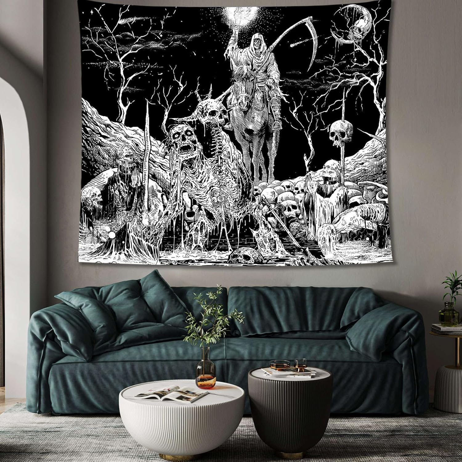 Amazon.com: Skull Tapestry Black and White Tapestry Goth Skeleton Room ...