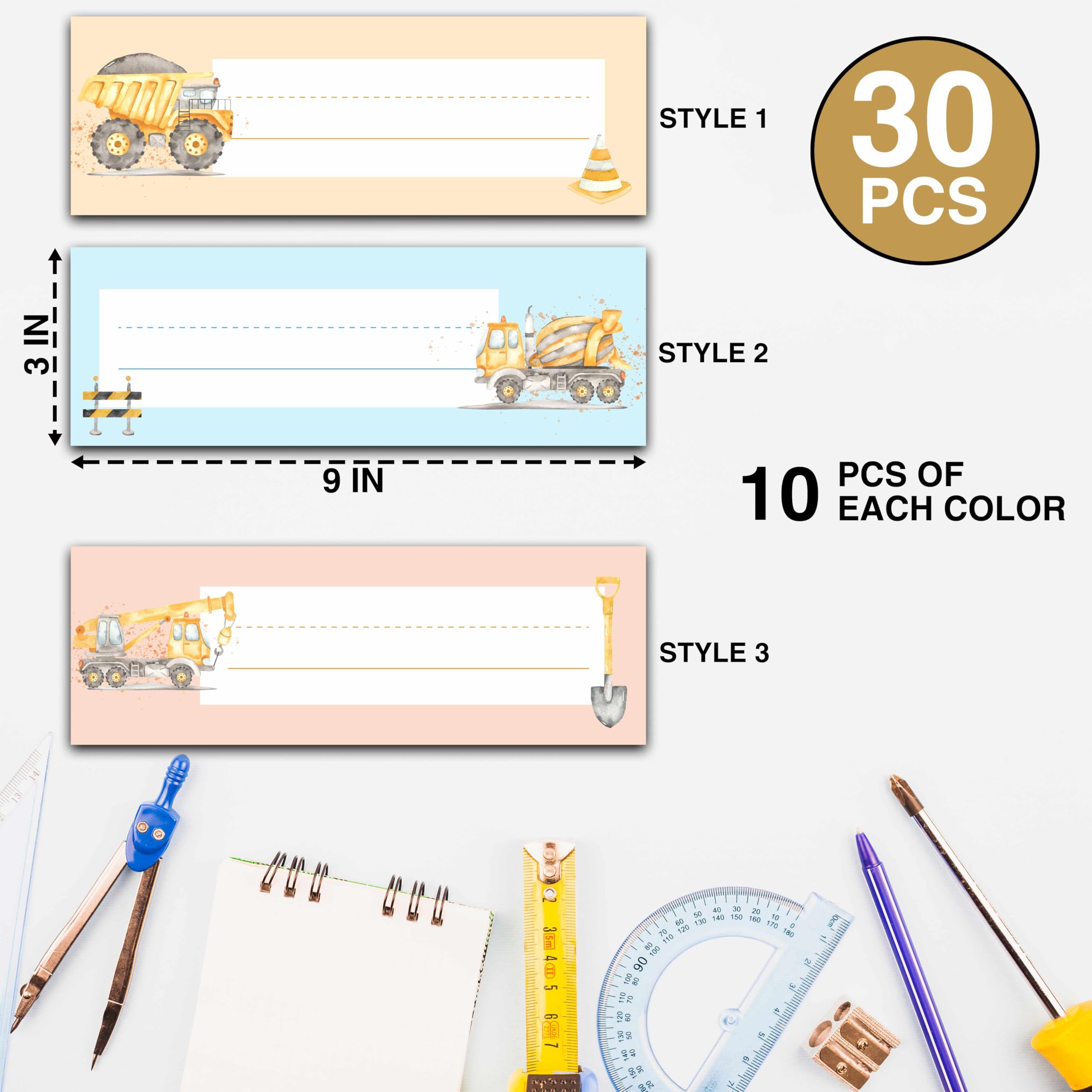 Fun Name Tags OZTEMETY Construction Truck Theme Self Adshesive Name ...