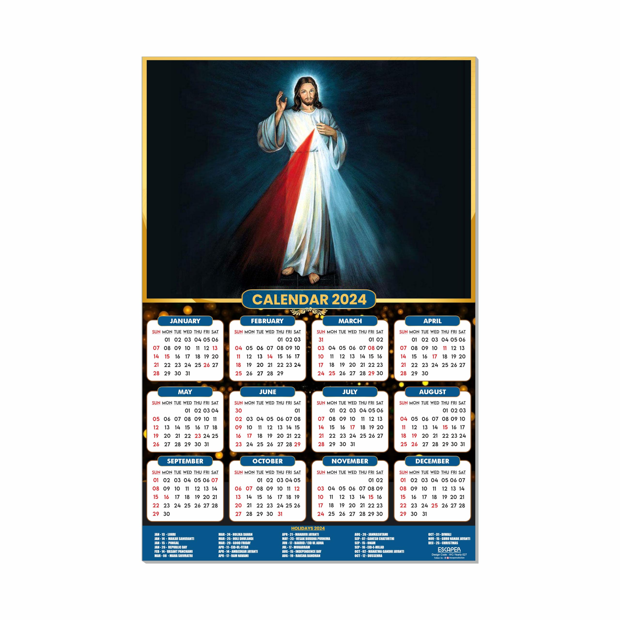 Jesus Christ Calendar 2024 For Wall Single Page Yearly Wall ...