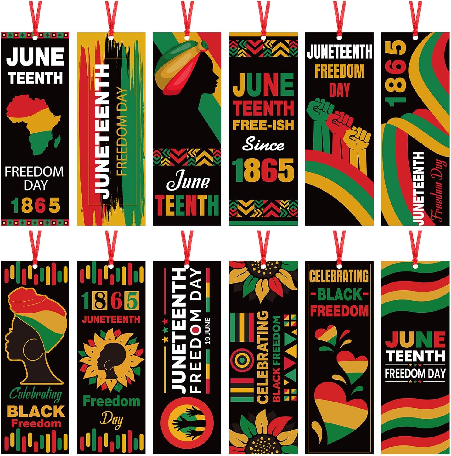 Amazon.com: Dunzoom 240 Pcs Juneteenth Bookmarks Bulk Double Side Black ...