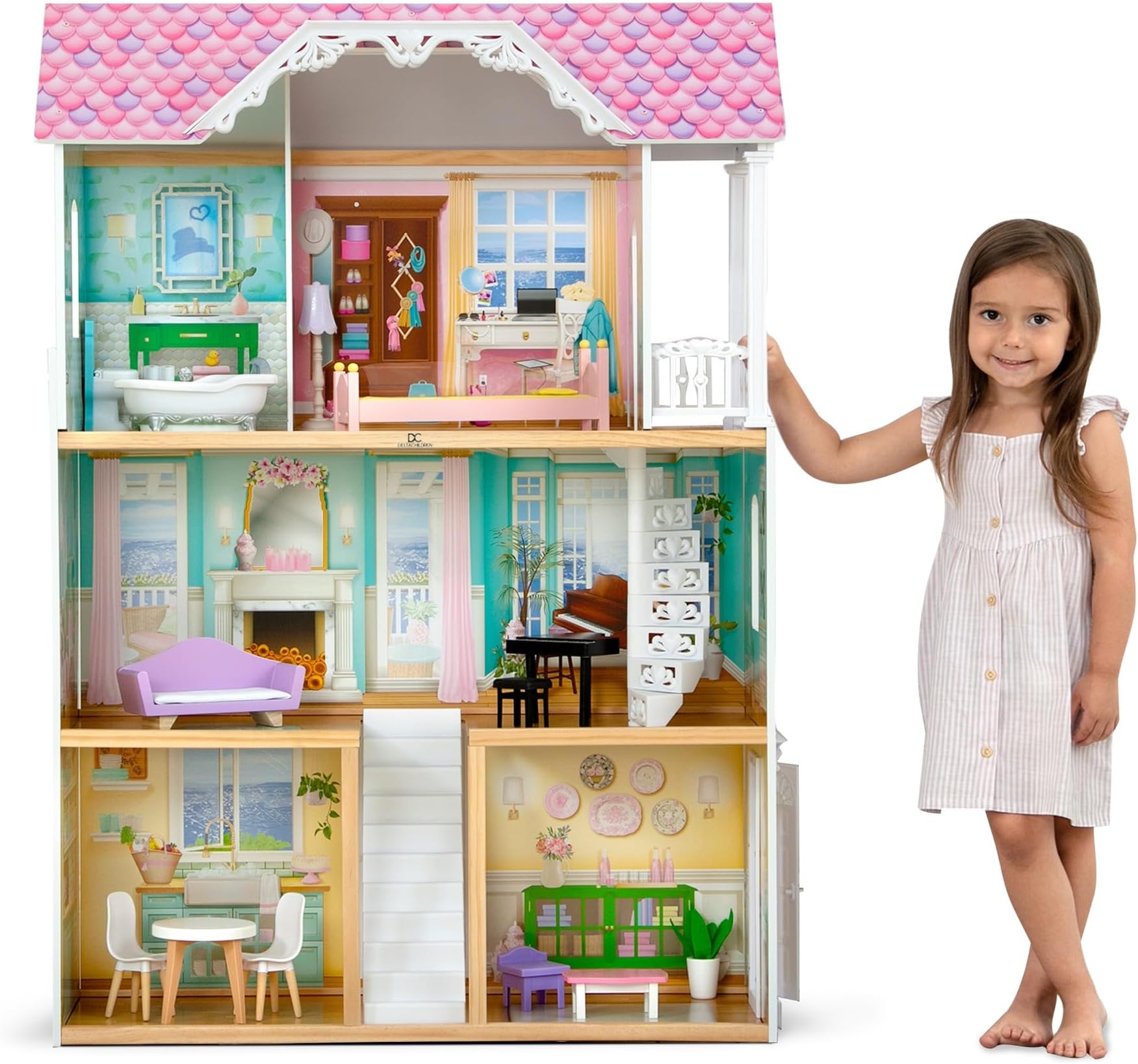 Amazon.com: Delta Children MySize Dollhouse - Large 3-Story Dollhouse ...