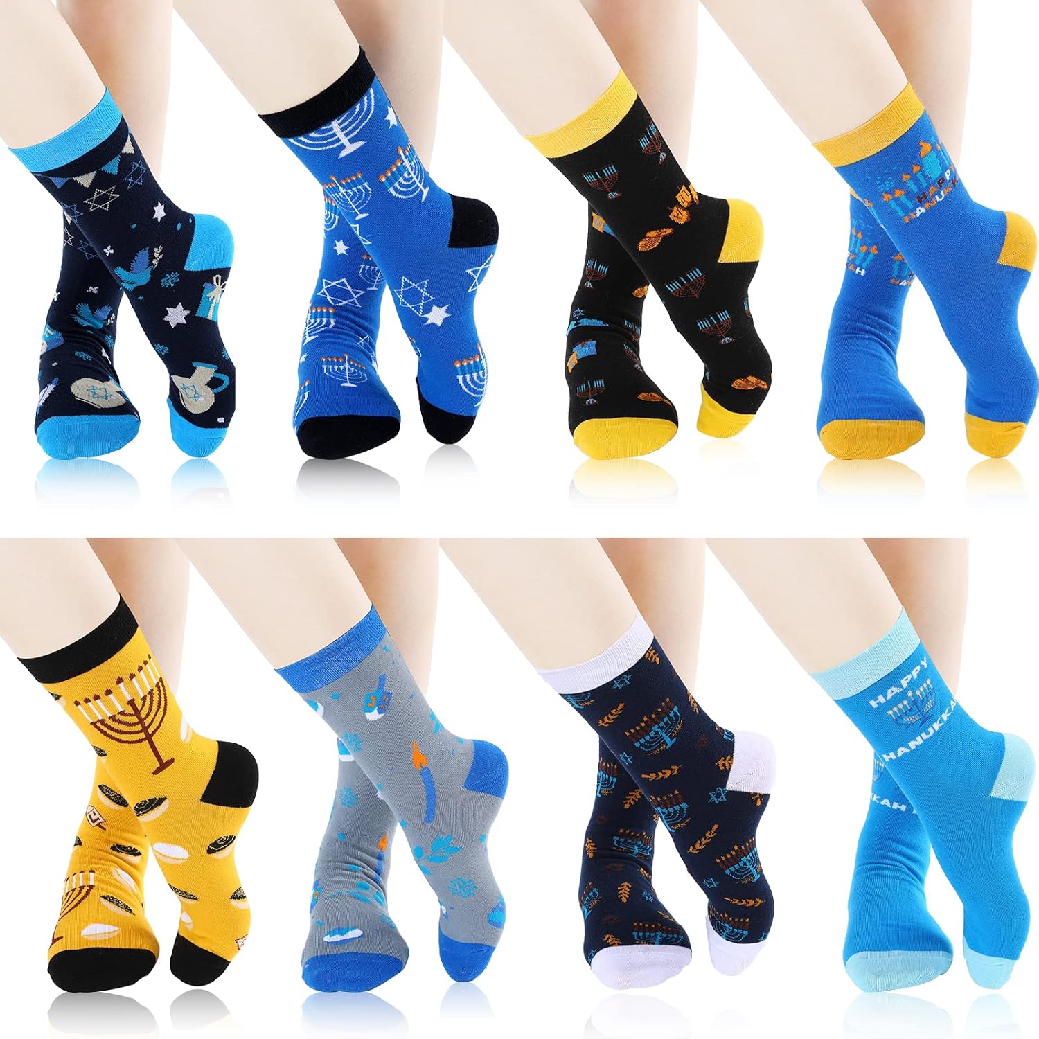 Amazon.com: Jinei 8 Pairs Hanukkah Socks - Funny Menorah & Dreidel ...