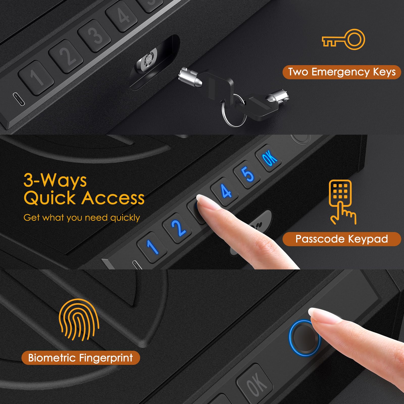 Snapklik.com : Tomvorks Gun Safe Biometric Handgun Safe, Fingerprint ...