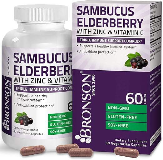 Bronson Sambucus Elderberry with Zinc & Vitamin C Triple Immune Support Complex Immune ...