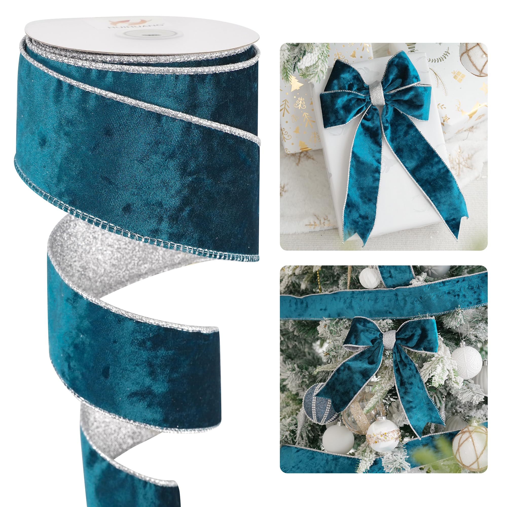 Amazon.com: HUIHUANG Turquoise Velvet Wired Ribbon 2.5 inch Blue Velvet ...