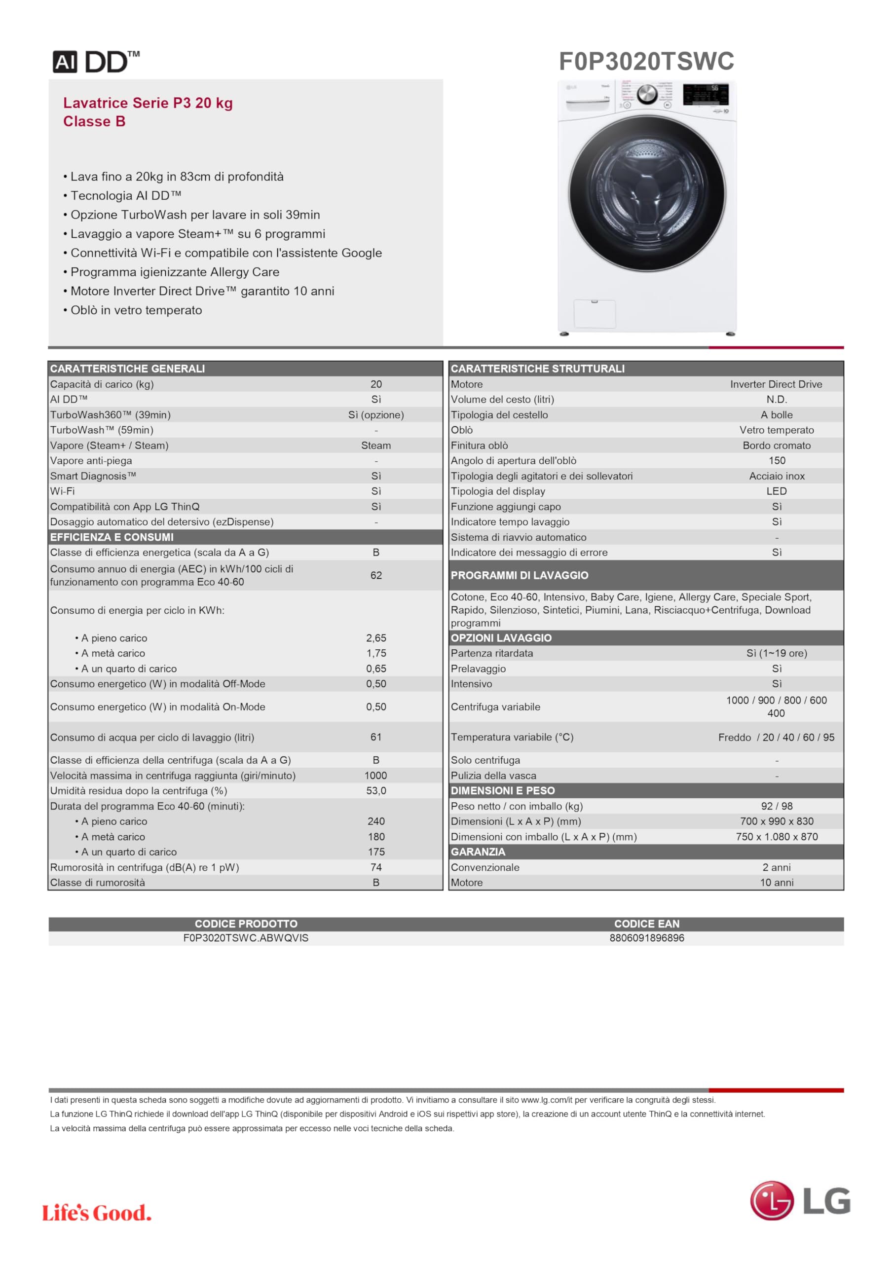 LG WashTower WT1210BBF Colonna Bucato Unificata, Lavatrice Classe A -10 ...