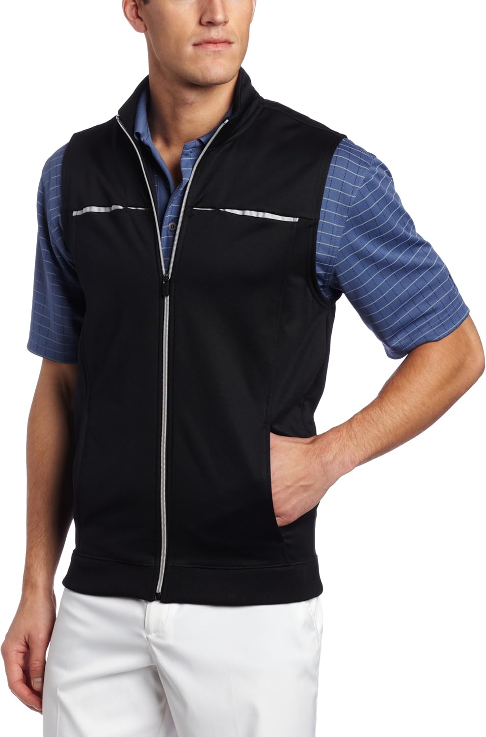 PGA Tour Men's Full Zip Tech Fleece Contrast Grossgrain Vest, Caviar ...