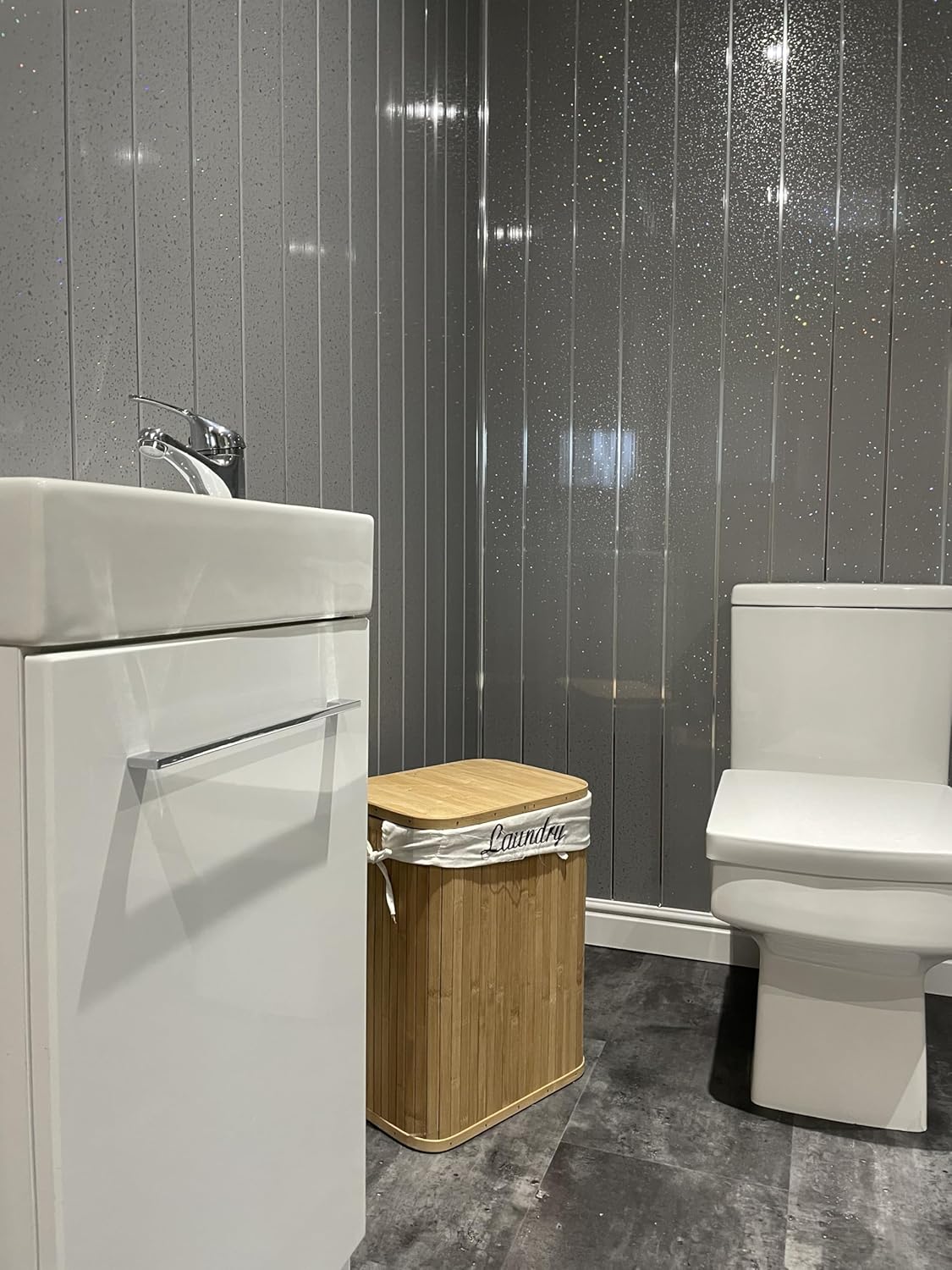 DBS Grey Sparkle Chrome PVC Cladding Bathroom Wet Wall Panels (4 Pack ...