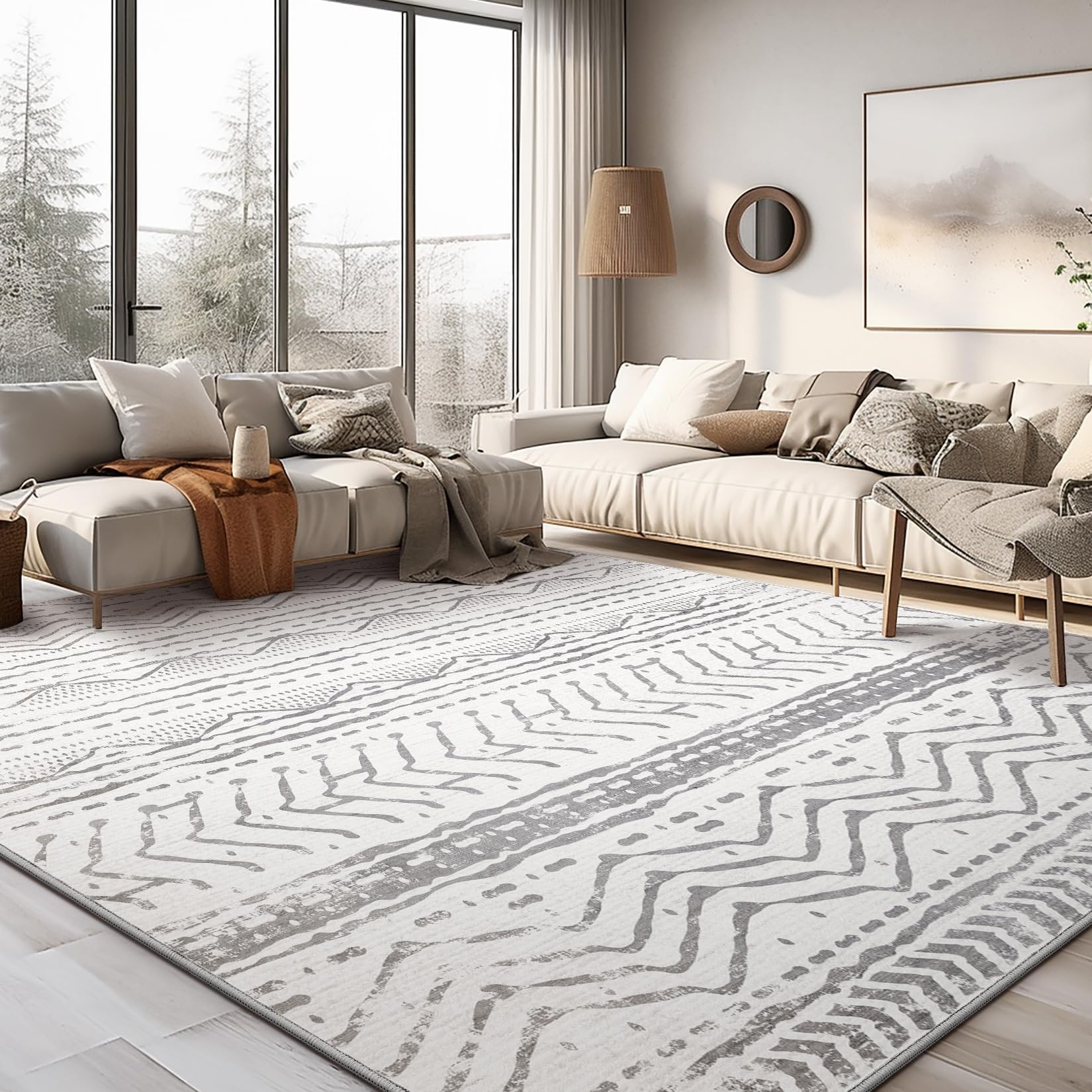 Area Rug Living Room Rugs 5x7 Machine Washable Moroccan Geometric