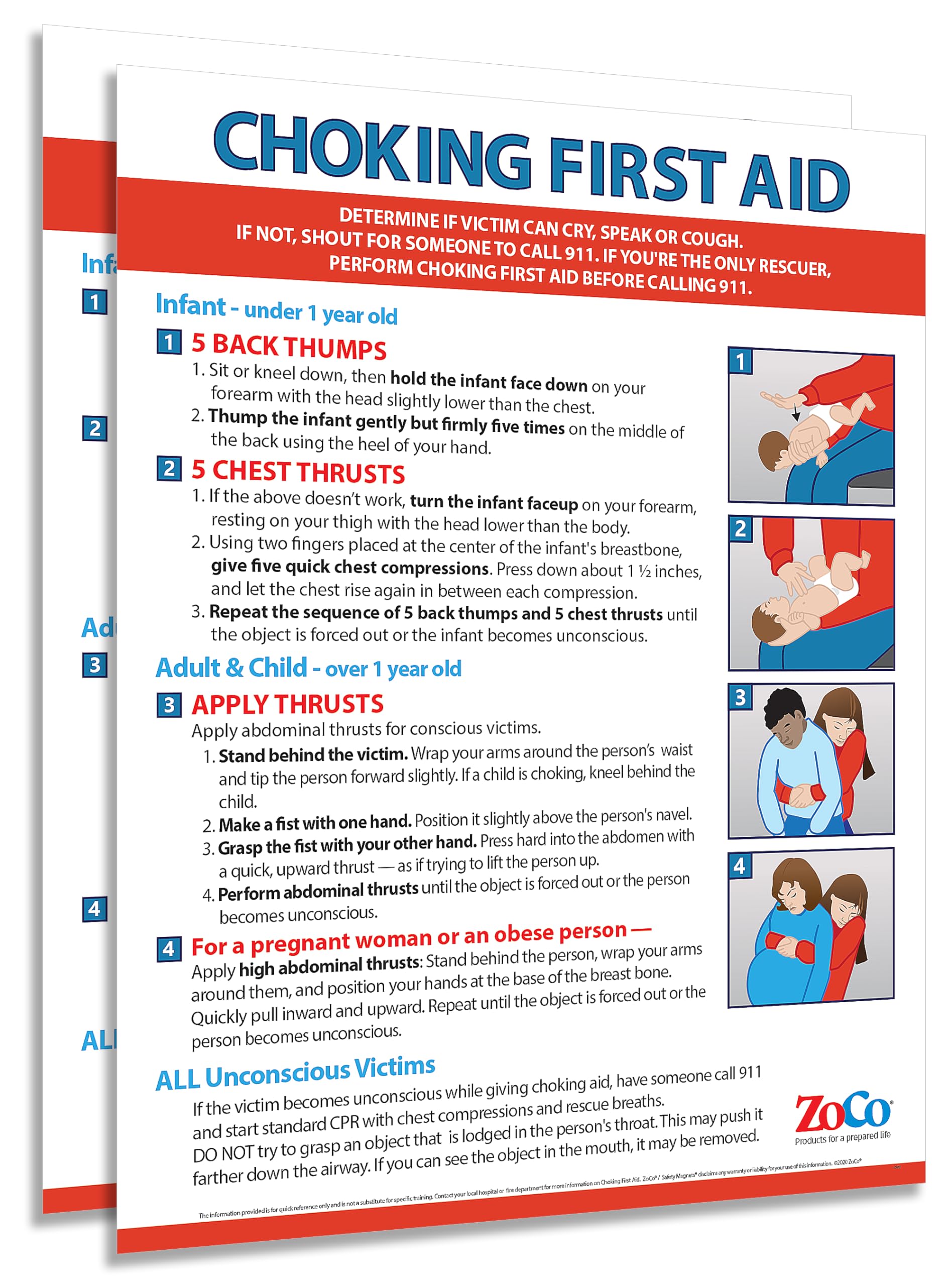 Choking Posters (2 Pack) for Infant, Child, Adult - Laminated, 17 x 22 ...