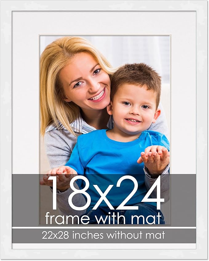 Amazon.com - 18x24 Frame with Mat - White 22x28 Frame Wood Made to ...