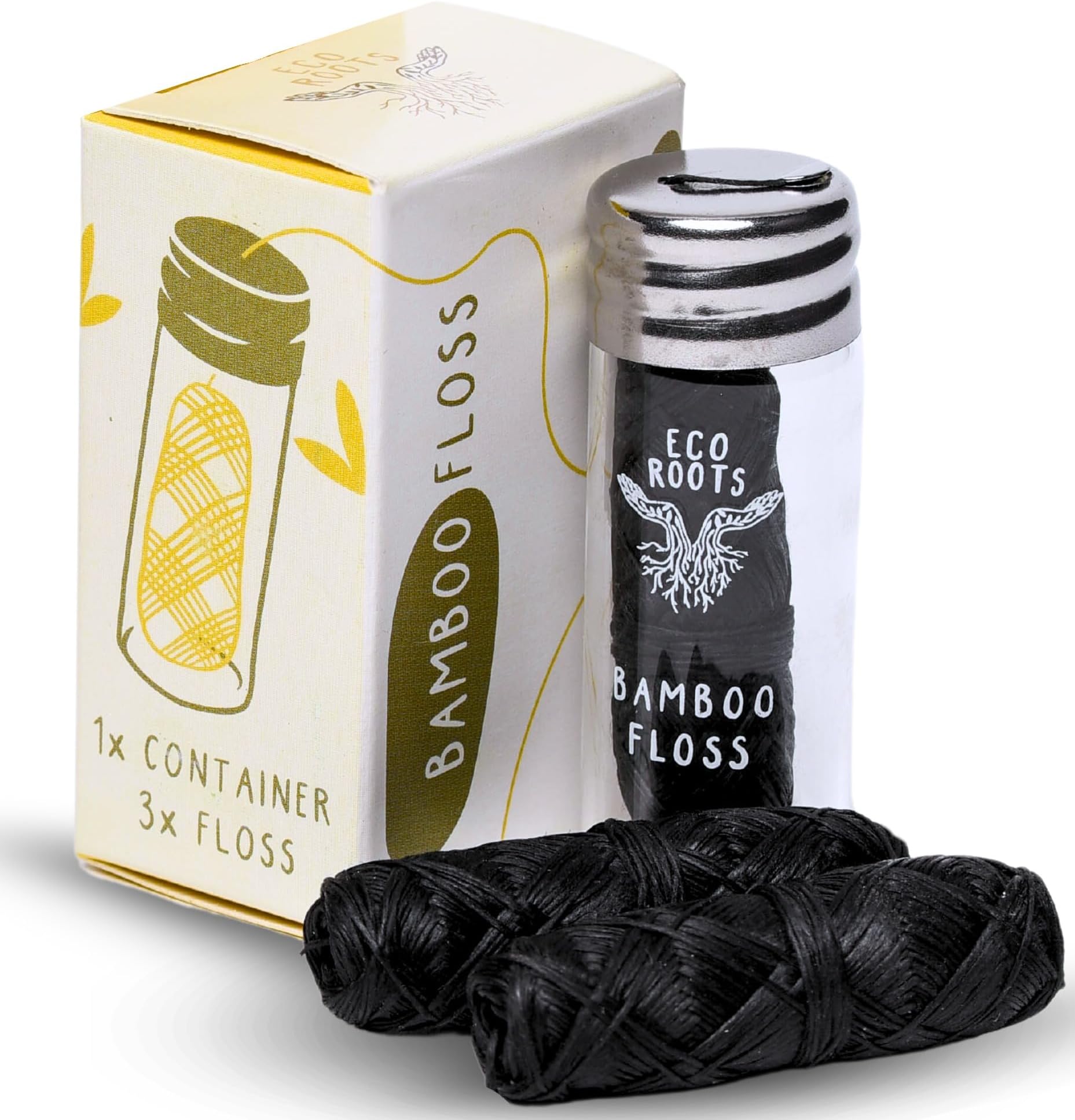 Amazon.com : Natural Bamboo Dental Floss: 1 Refillable Glass Container ...