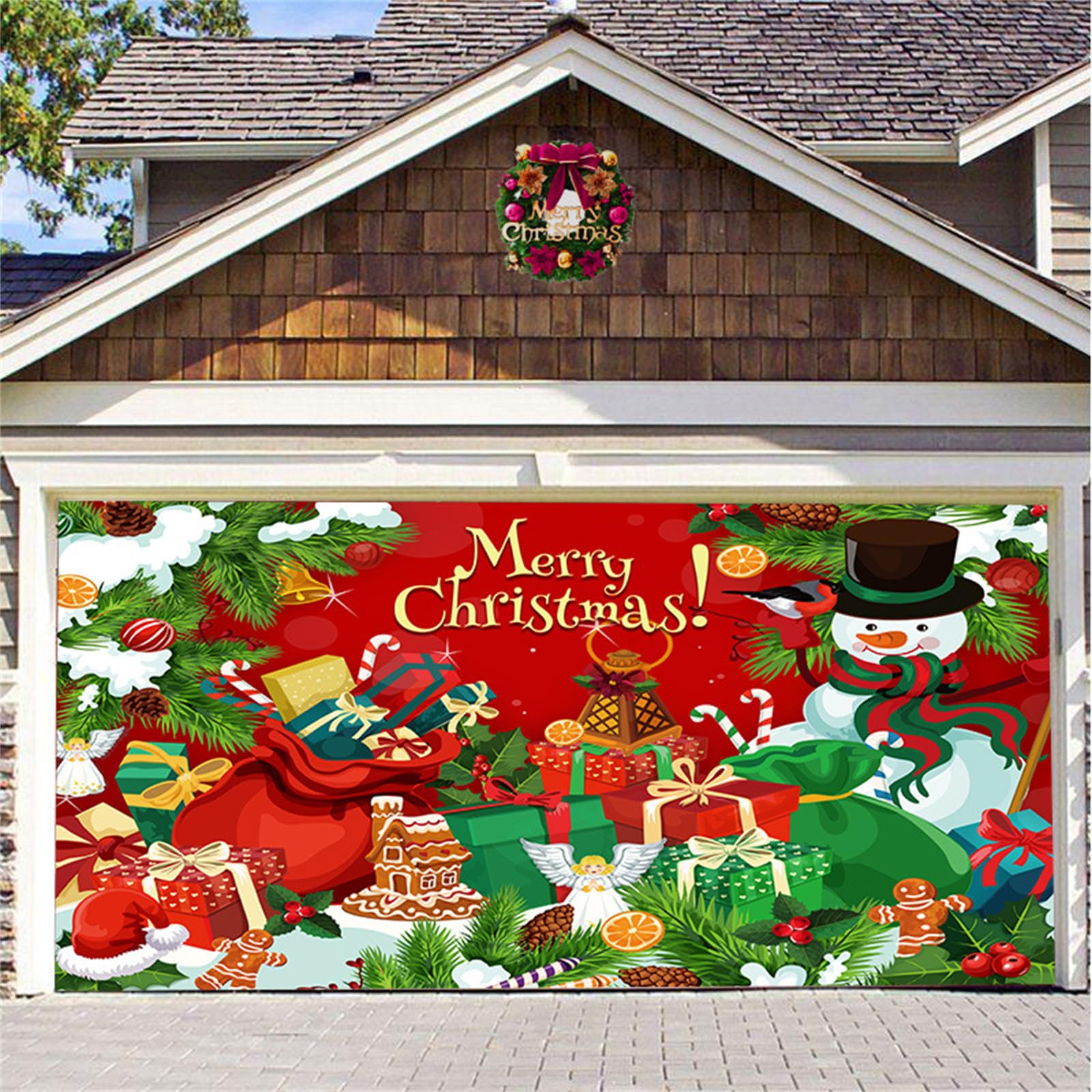 Clhjinruoliu Garage Buddy 7x8/ 16x7ft, Christmas Garage Door Cover ...