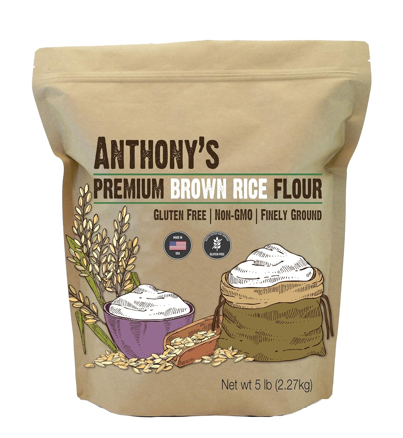 Amazon.com : Anthony's Brown Rice Flour, 5 lb, Gluten Free, Non GMO ...