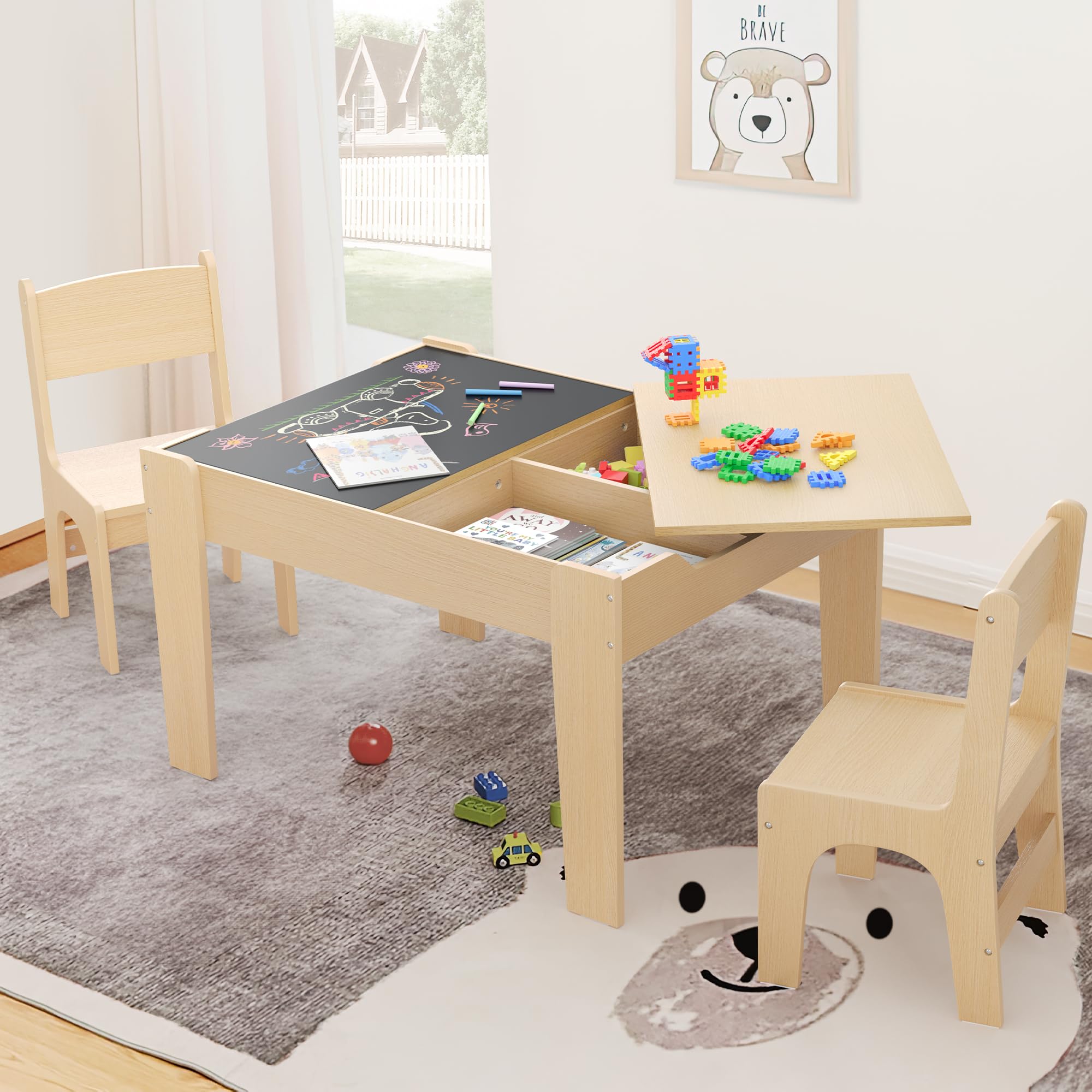 Amazon.com: Curipeer 4 in 1 Kids Table and Chair Set, Table and Chairs ...