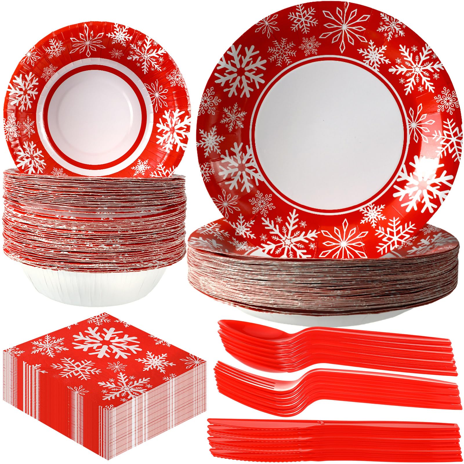Amazon.com: Boao 300 Pack Christmas Disposable Snowflake Dinnerware Set ...