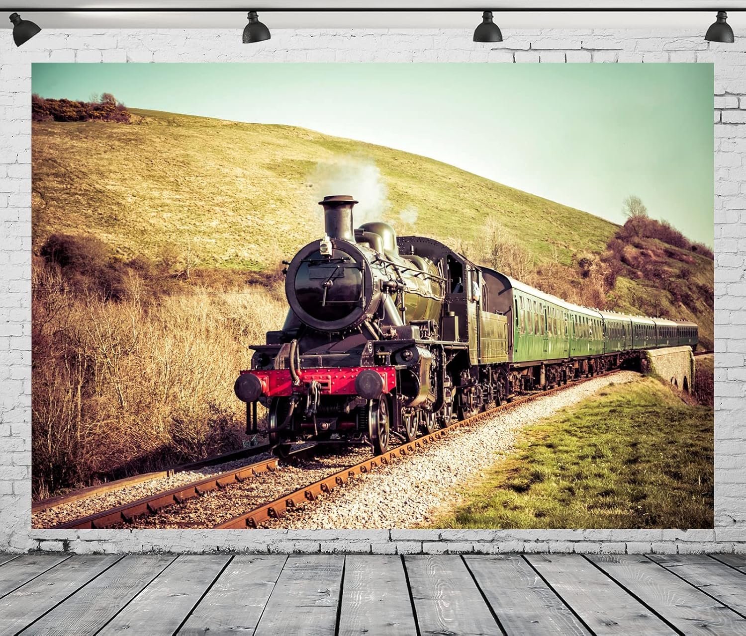 Amazon.com : CORFOTO 5x3ft Fabric Steam Locomotive Train Photo Backdrop ...