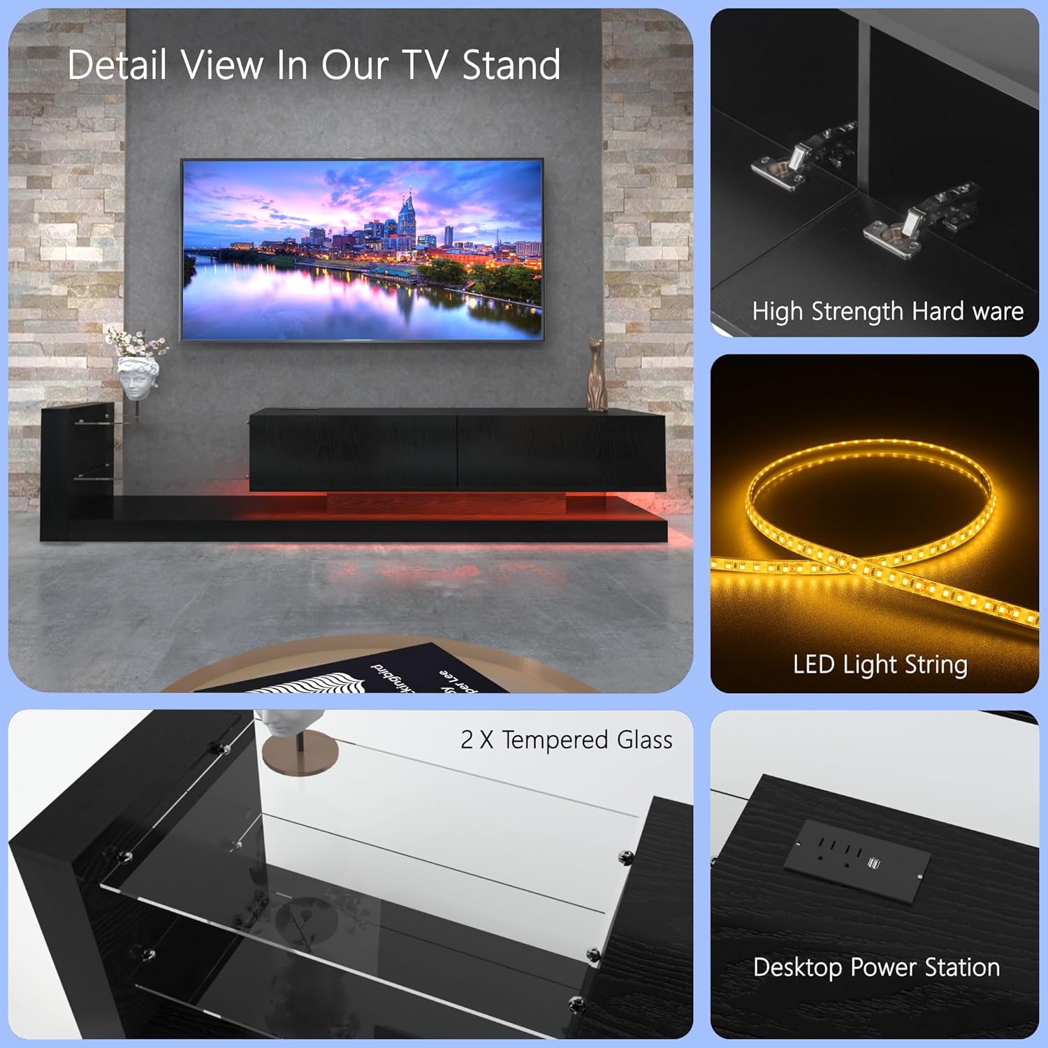 LUSPAZ Consola de TV con gabinetes de almacenamiento, 31 modos de ...