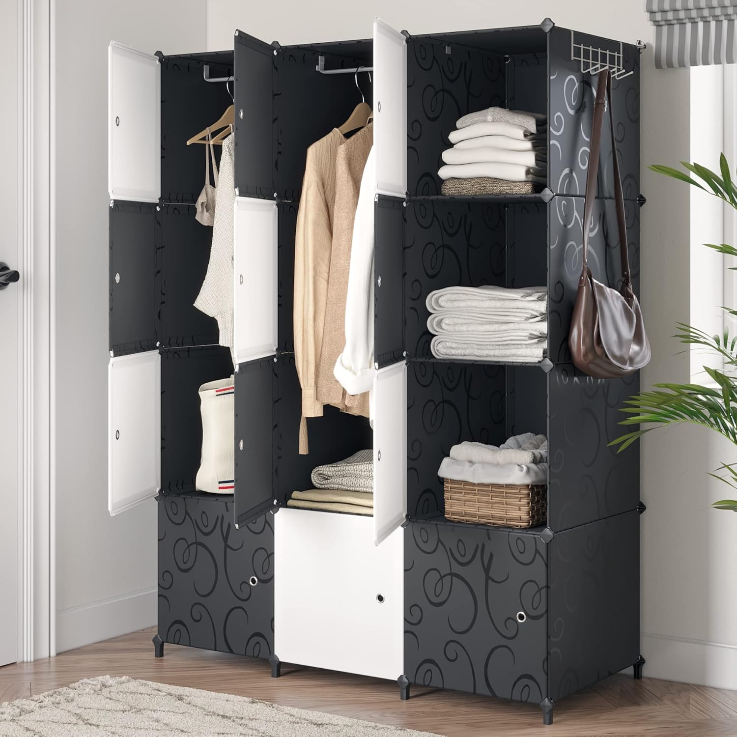 JOISCOPE Portable Wardrobe for Bedroom,12-Cube Storage Foldable ...