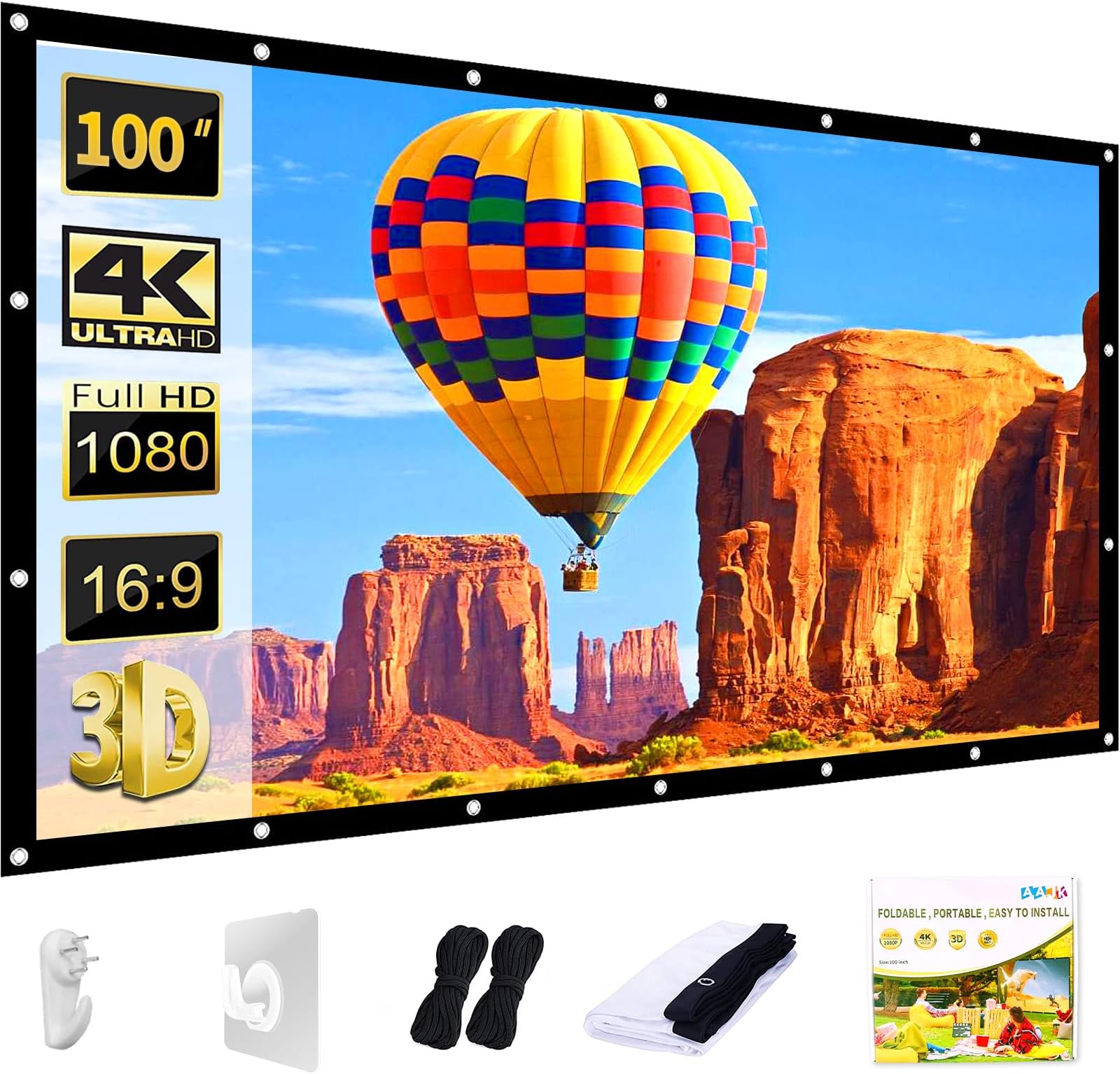 Amazon.com: Frocopo 100 inch Projection Screens, Double Sided Washable ...