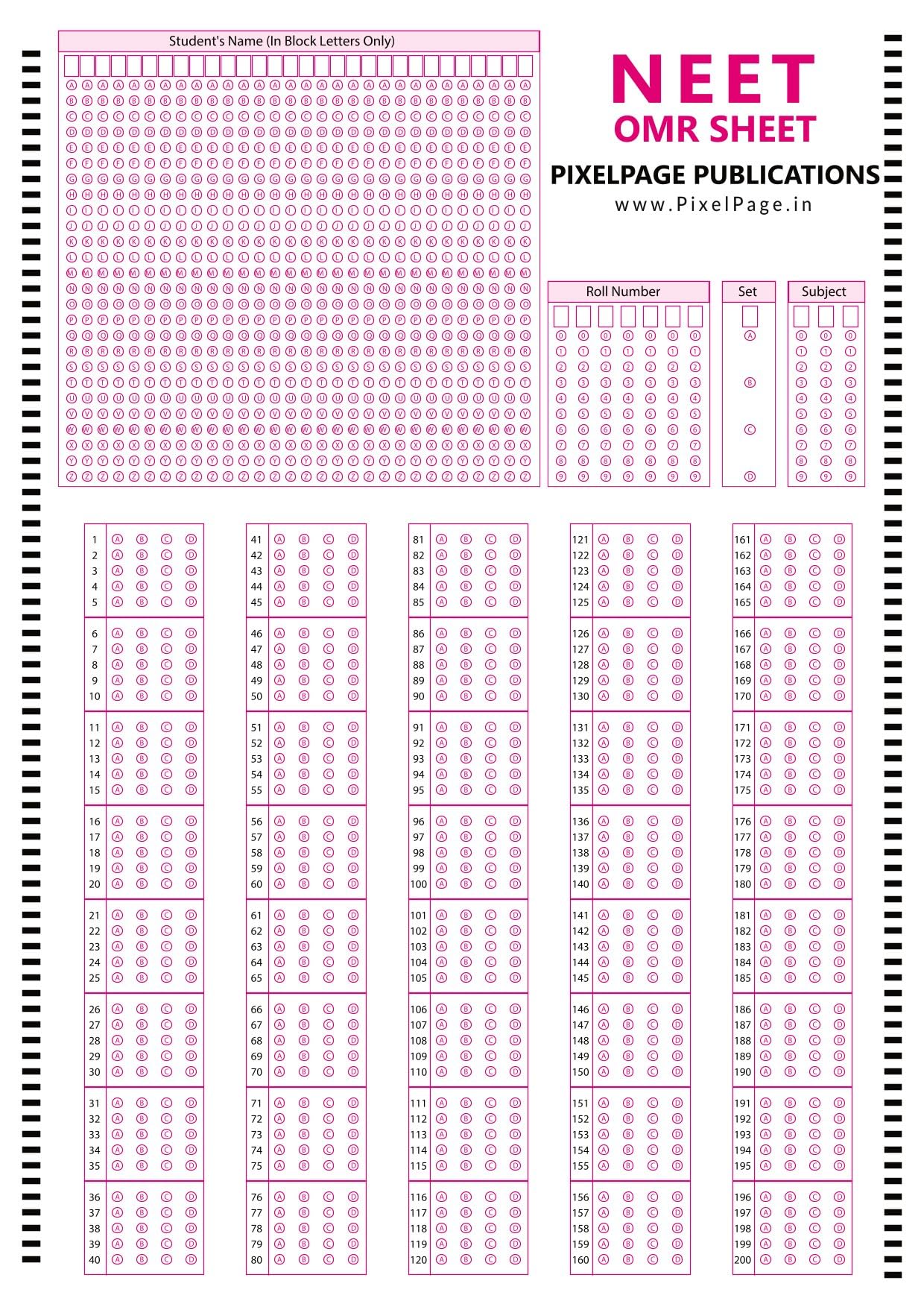 Buy PIXELPAGE OMR Practice Sheet for the NEET/ Competitive Exams Prep ...