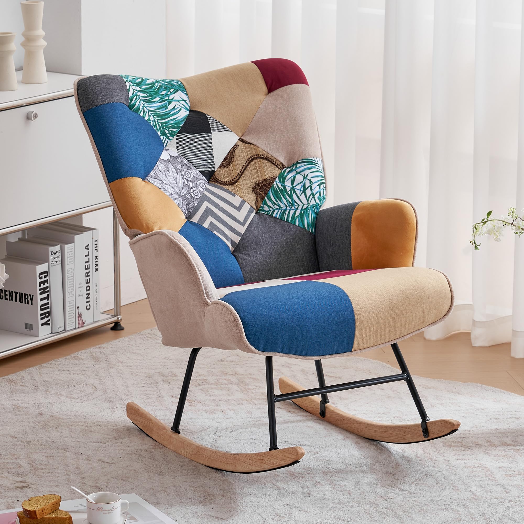 Amazon.com: DAICO Rocking Chair with High Backrest Wooden Base ...