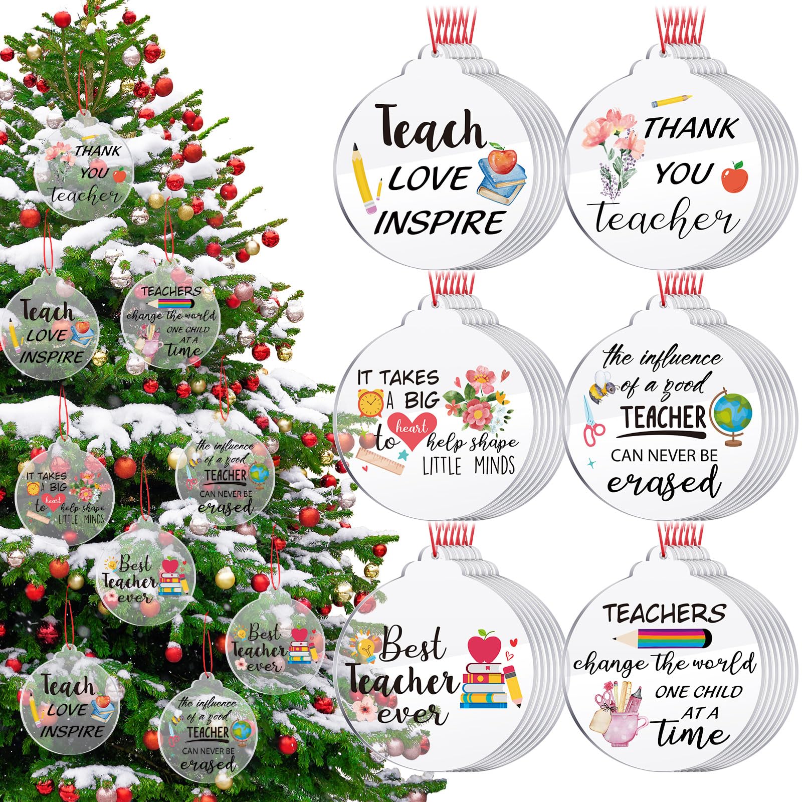 Amazon.com: Suzile 36 Pcs Teacher Christmas Ornaments Christmas ...