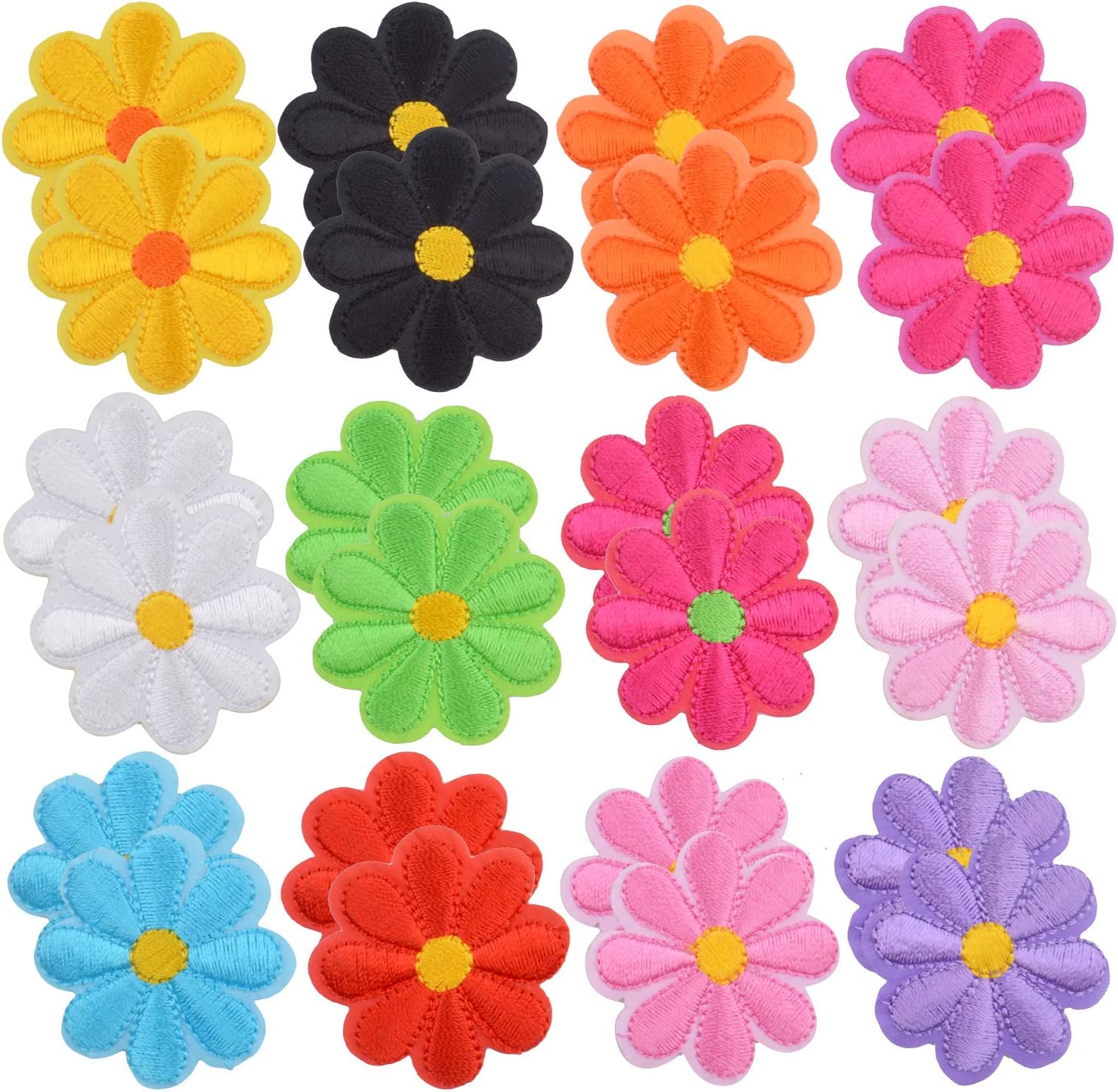 Amazon.com: 24 Pieces Iron on Flower Patches Sew on Embroidered Patch ...