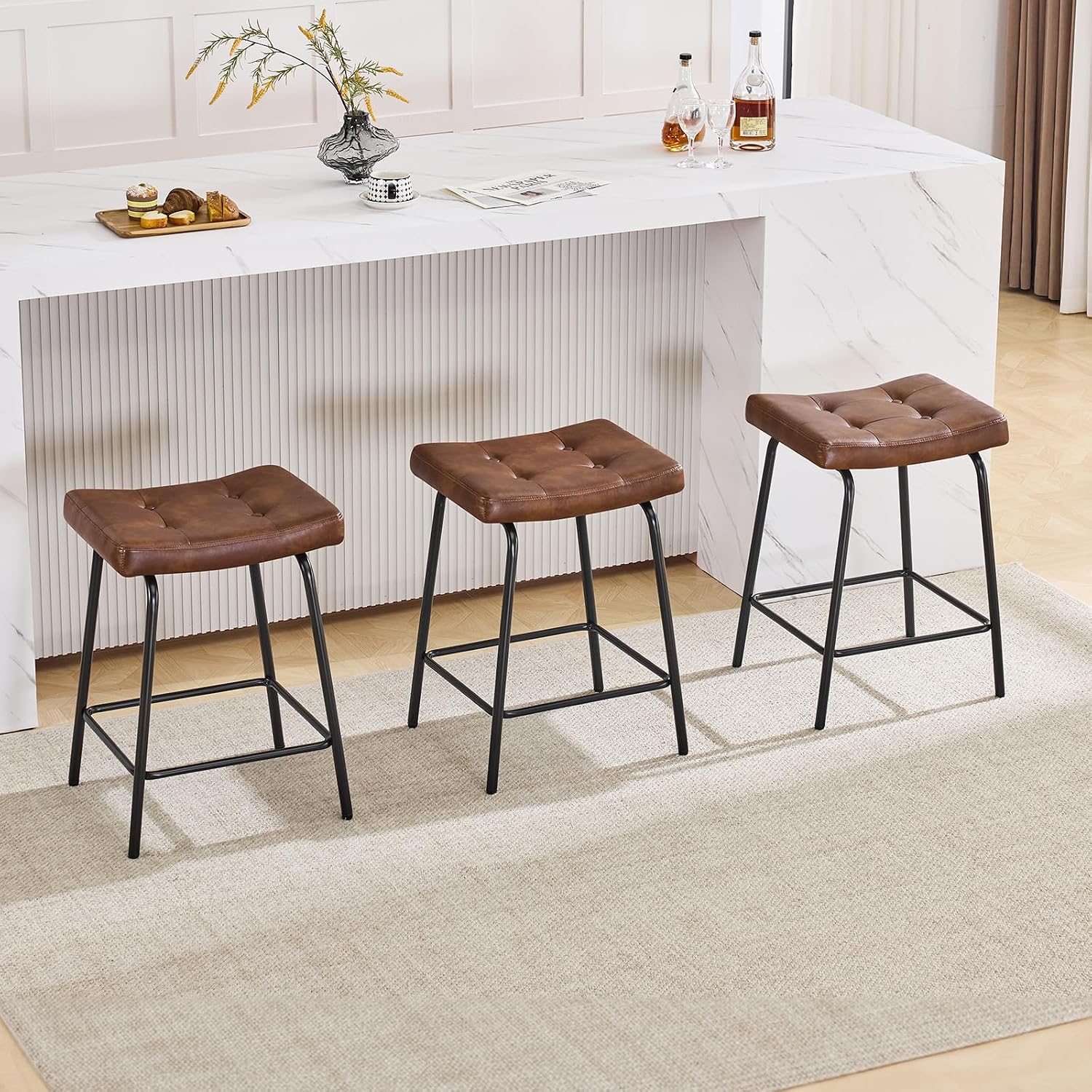 Amazon.com: ATOMHOME 25.5" Counter Stools Set of 3, Barstools Saddle ...