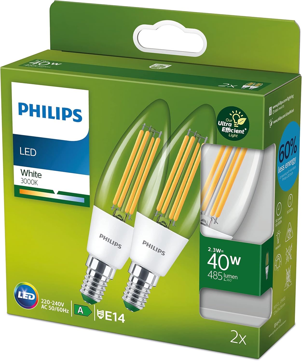 Philips LED Ultra Efficient Light Bulb 2 Pack A Label Energy Rating ...